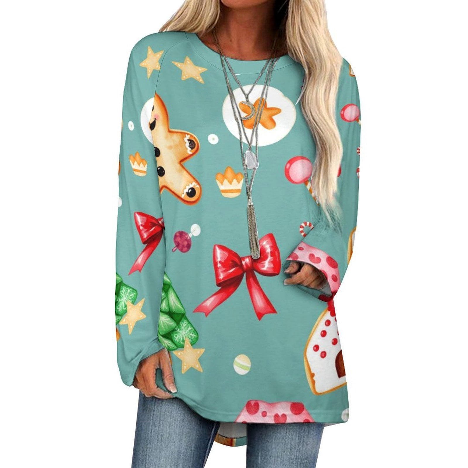 Fashion Women'S T-Shirt Christmas Sweet Treats Long Sleeve Top Loose ...