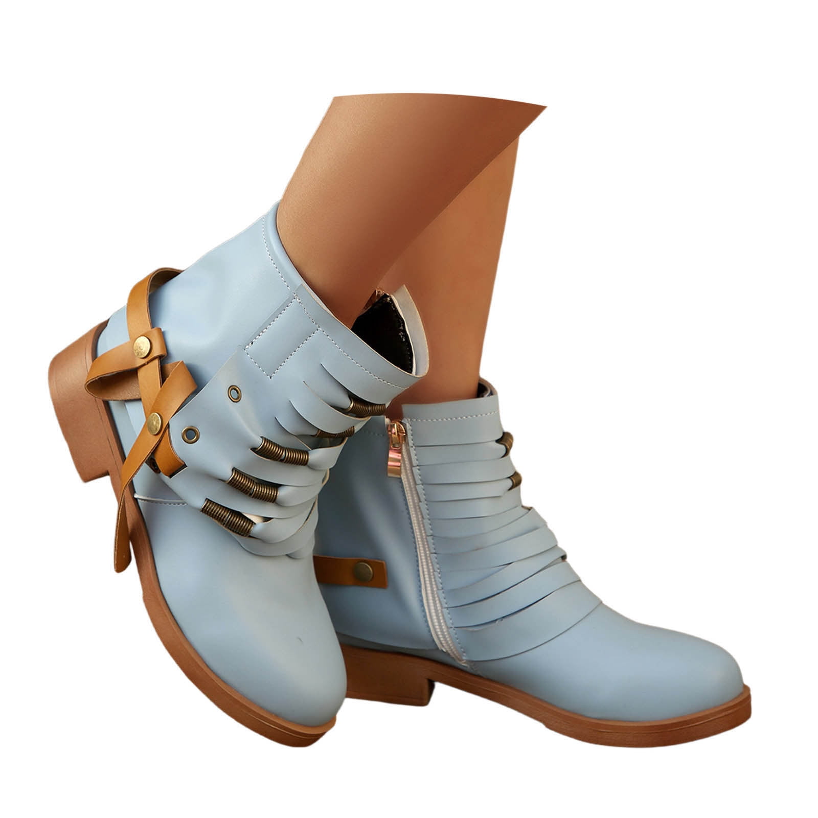 Fashion Women Simple Solid Color Autumn Square Heels Lace Up Short ...
