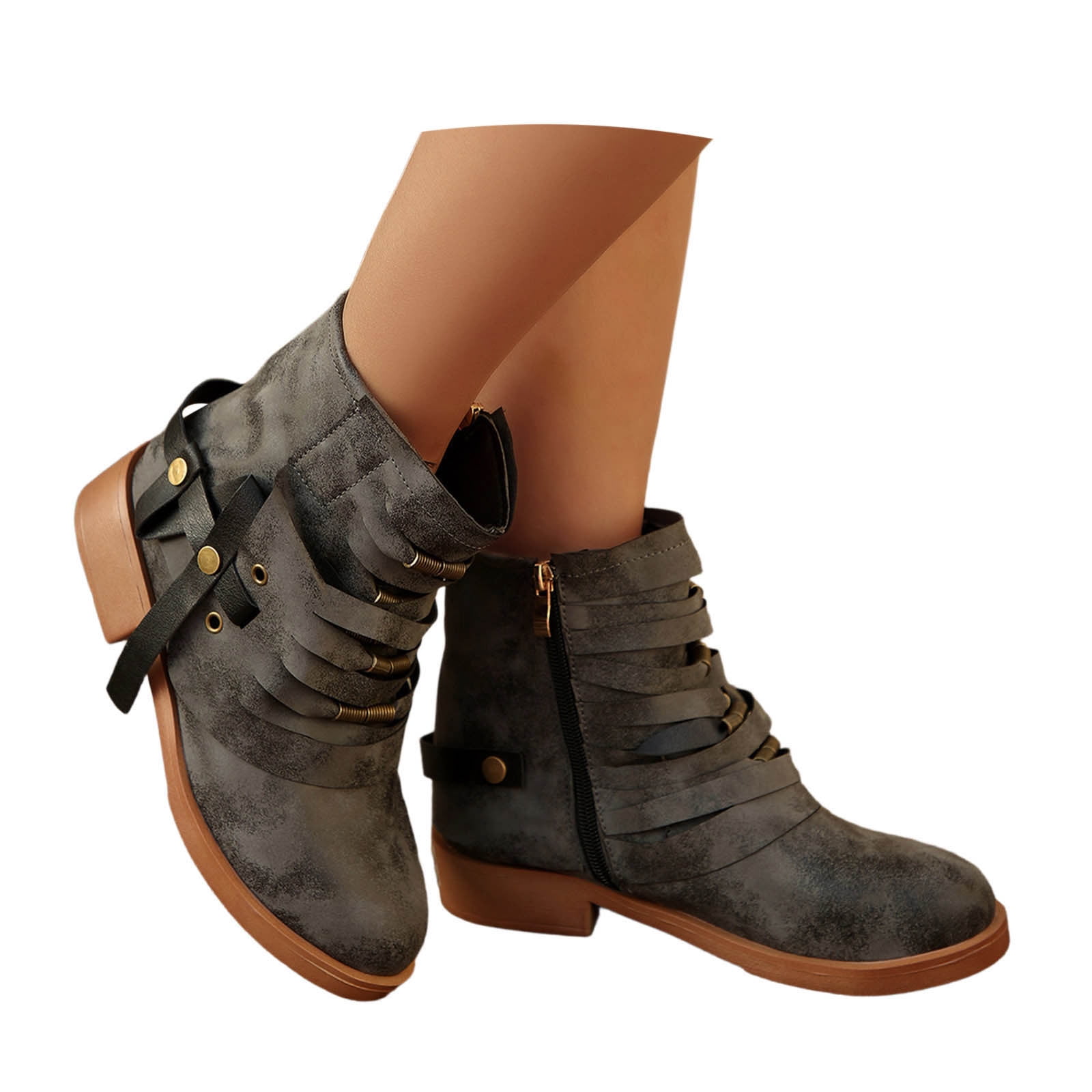 Fashion Women Simple Solid Color Autumn Square Heels Lace Up Short ...