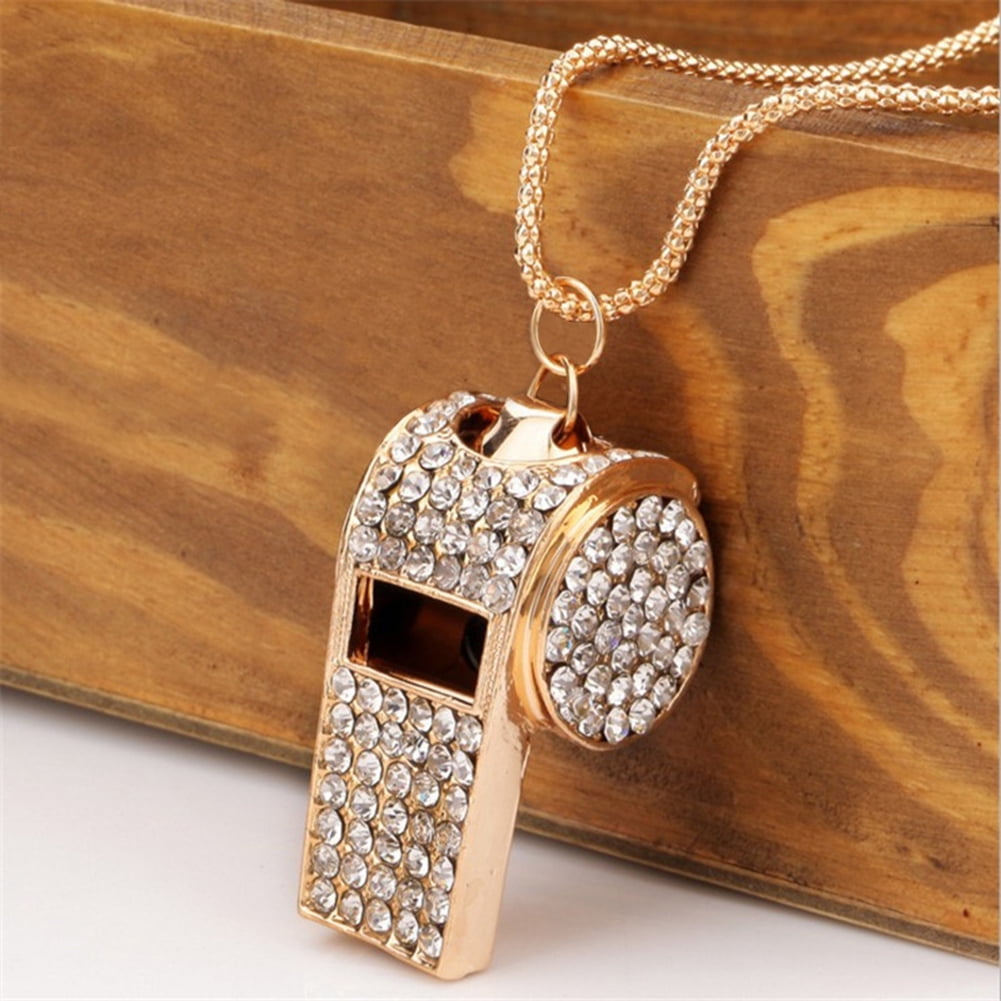 Fashion Women Whistle Shape Rhinestone Inlaid Pendant Long Chain ...