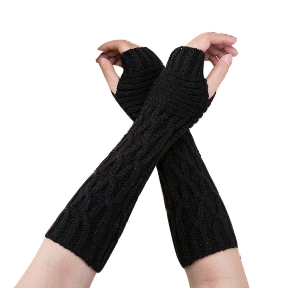 Fashion Women Winter Wrist Arm Warmer Knitted Long Fingerless Gloves ...