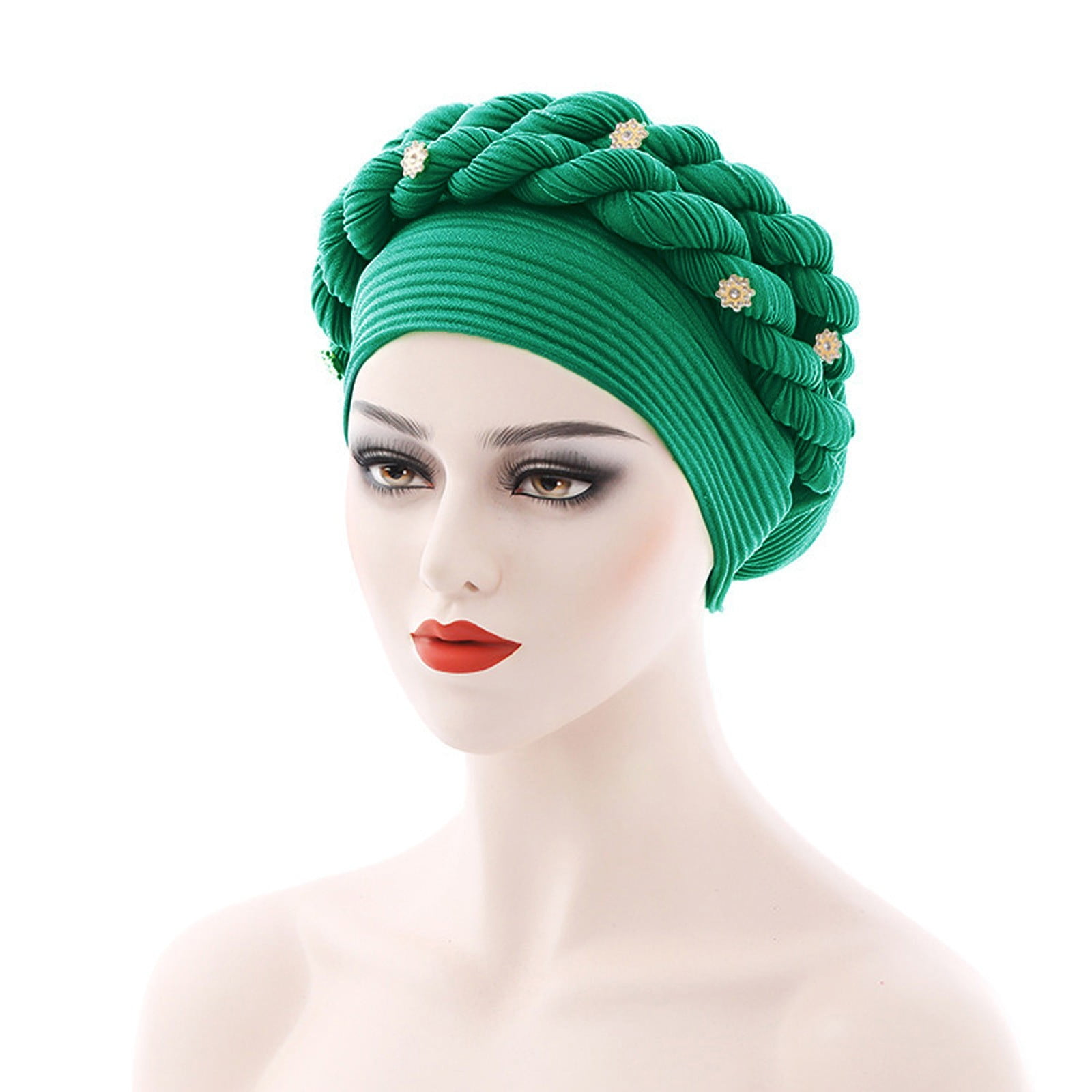 Fashion Women's Beaded Braid Hat Muslim Gentle Design Cancer Wrap Cap ...