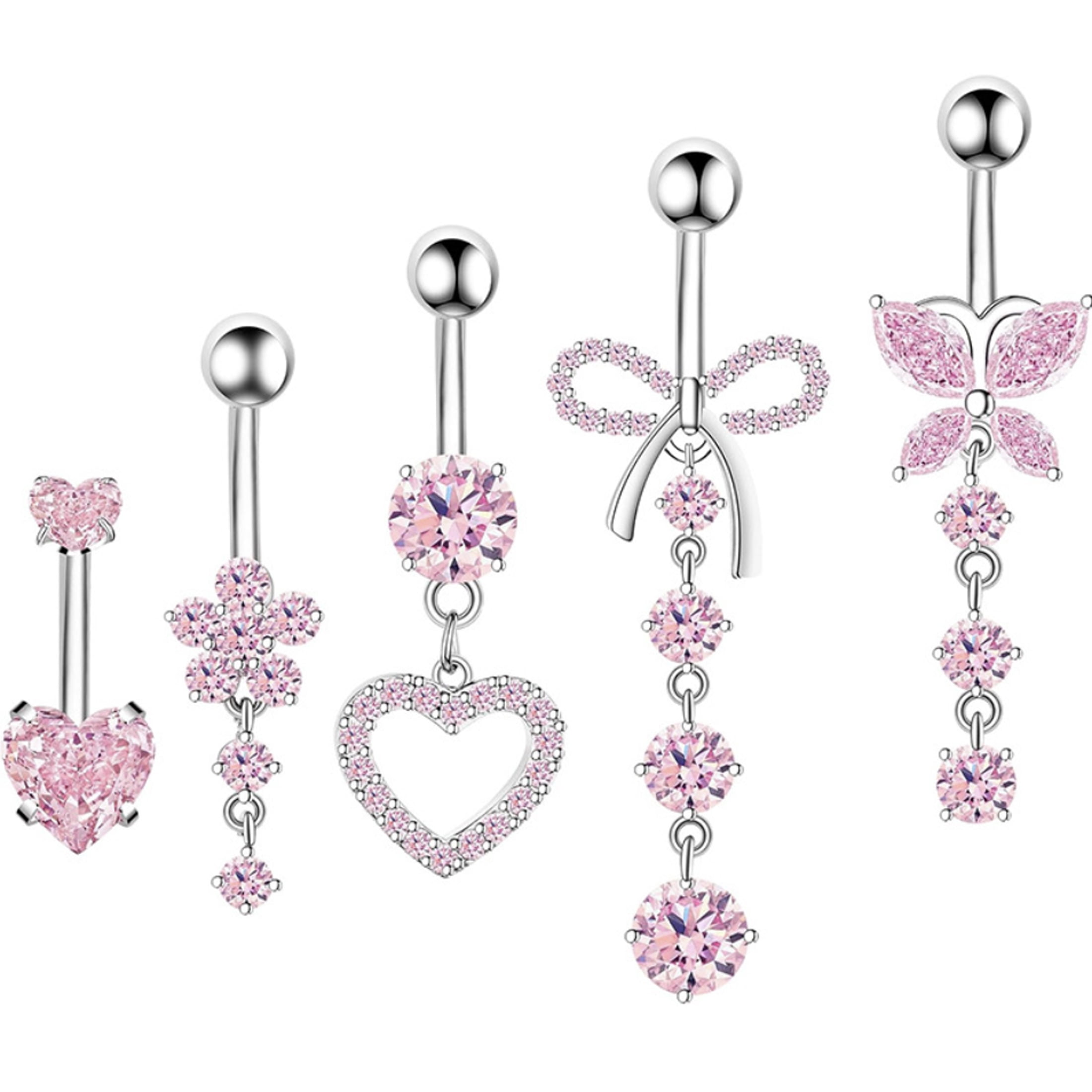 Fashion Women's Belly Button Nails Heart-shaped Flowers Butterfly Inlay ...