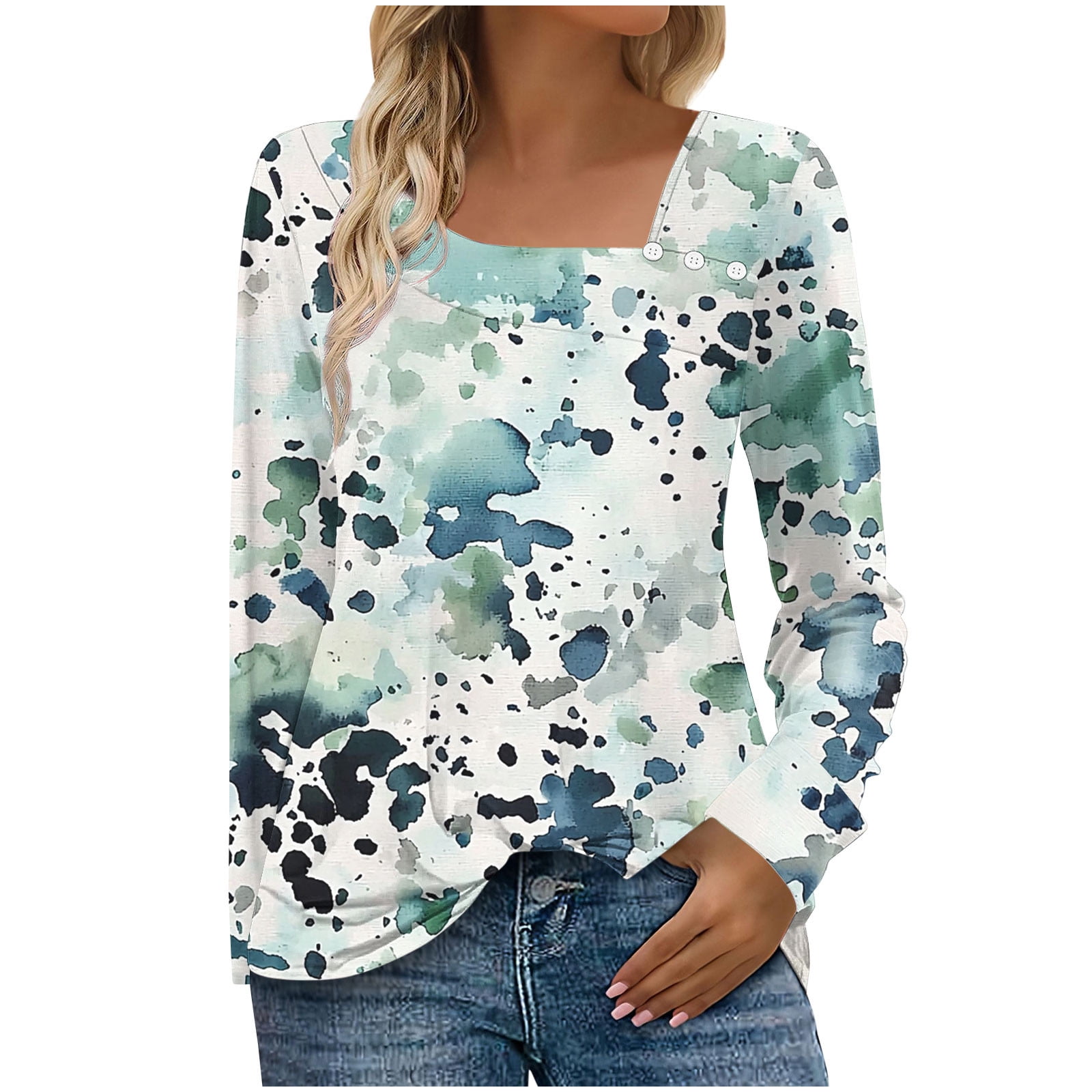 Fashion Women's Casual Slanted Collar Button Long Sleeve T-shirt ...