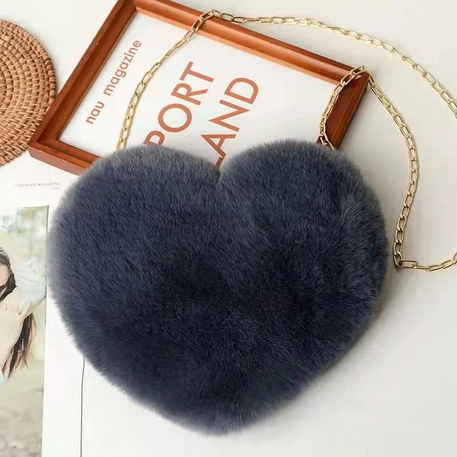 Fashion Women's Heart Shaped Handbags Cute Kawaii Faux Fur Crossbody ...