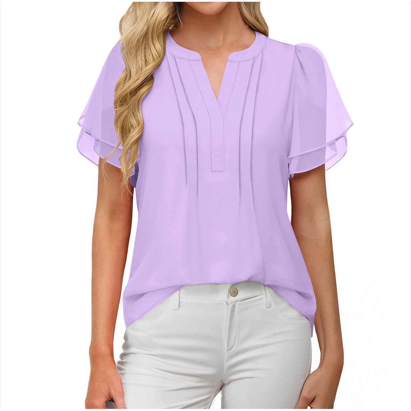 Fashion Women's Short Sleeve Solid Fold V-Neck Top Blouse - Walmart.com Fashion Women's Short Sleeve Solid Fold V-Neck Top Blouse - Walmart.com