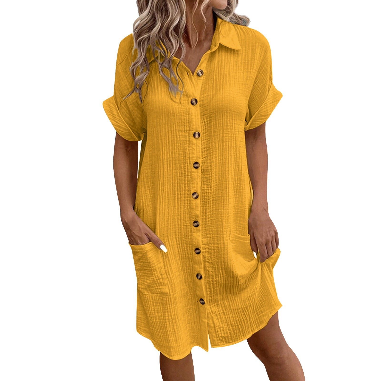 Fashion Women's Summer Casual Short Sleeve V-Neck Button Dress ...