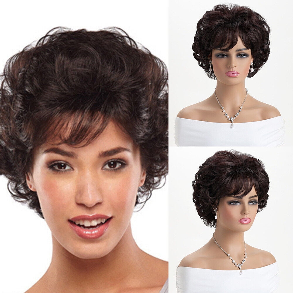 Fashion Women’s Wig Short Curly Synthetic Hairpiece Deep Brown Color ...