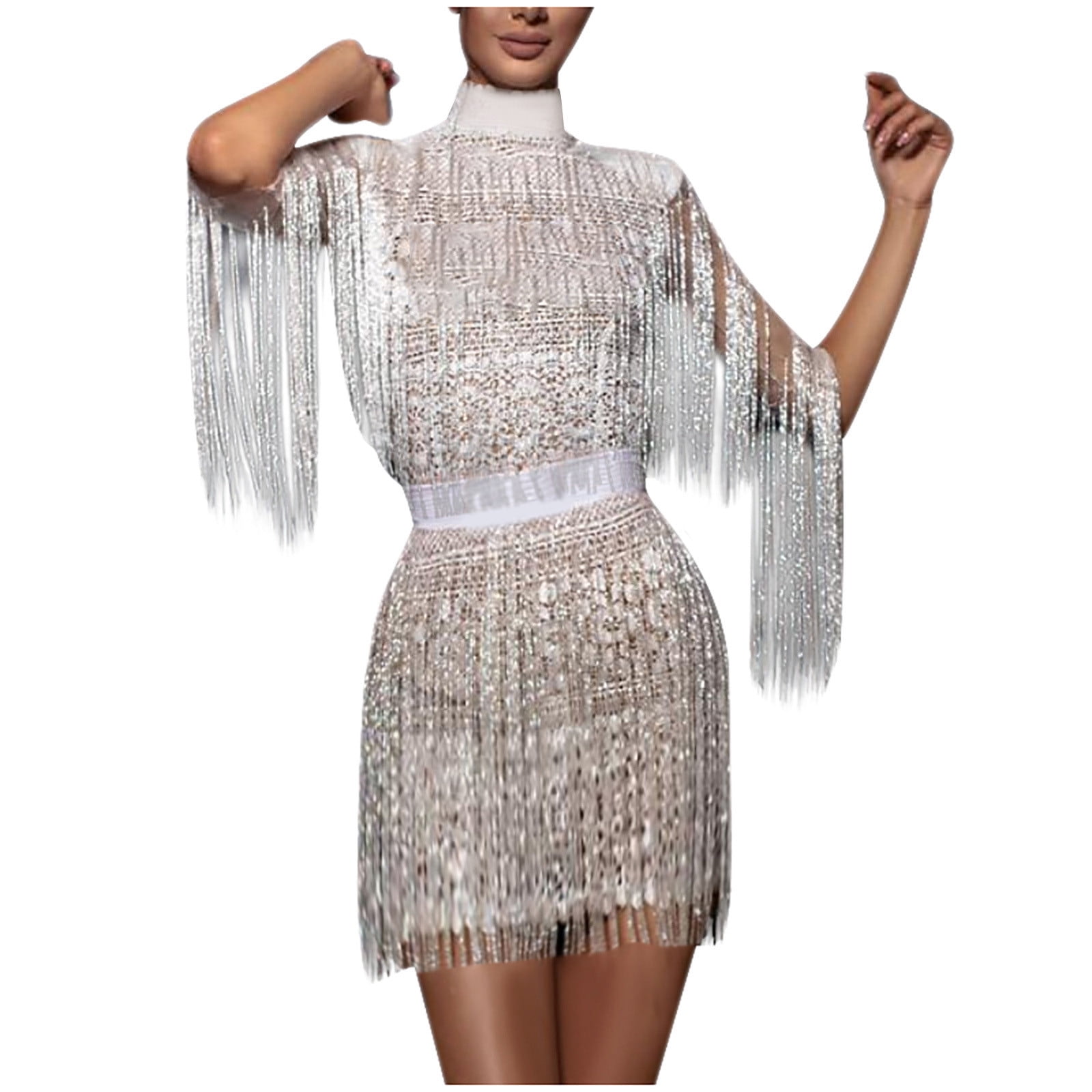 Fashion Womens Slim Half High Collar Solid Color Tassel Half Sleeve ...