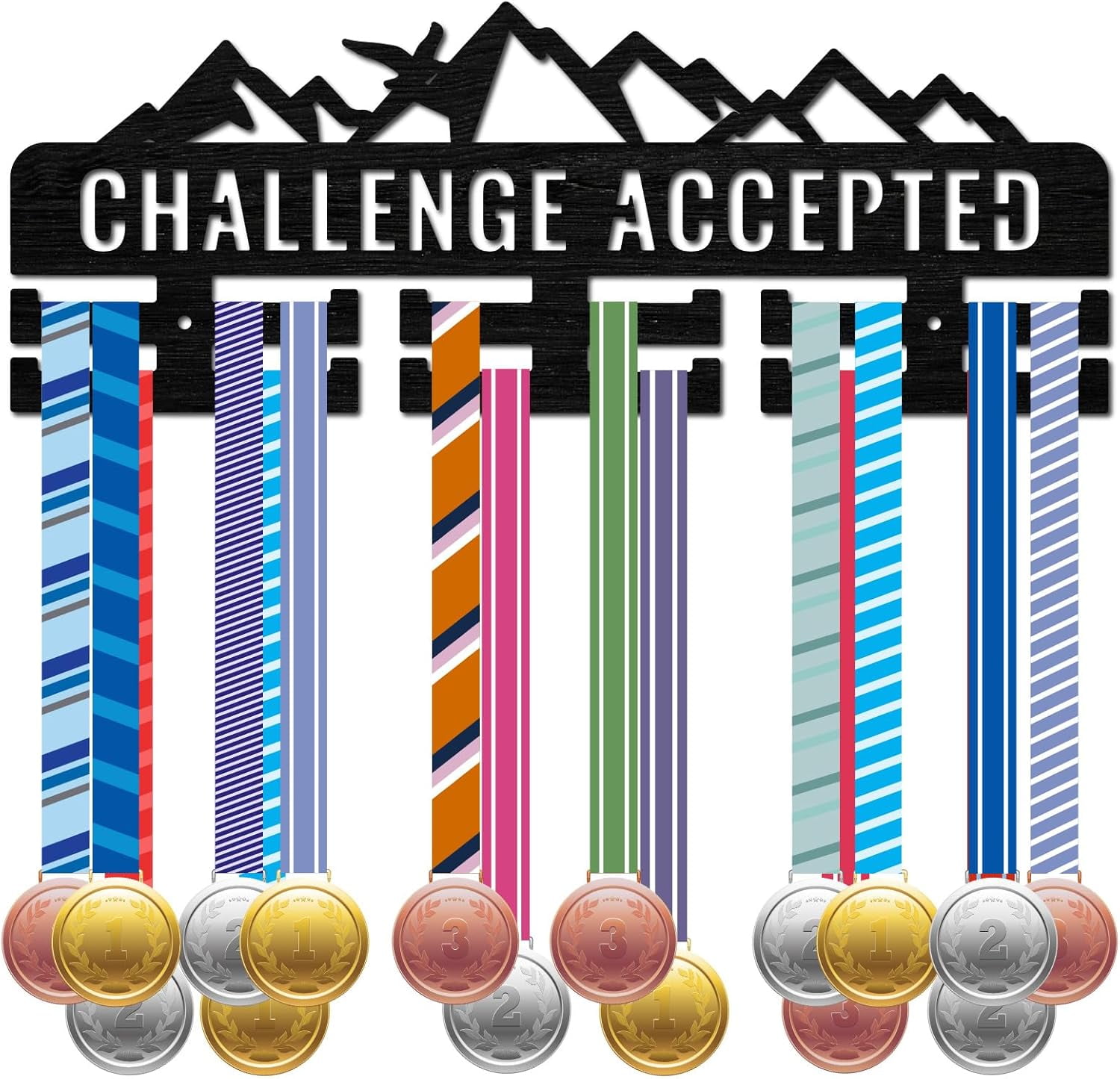 Fashion Wood Medal Hanger Holder 2 Line Display Wall Rack with Screws ...