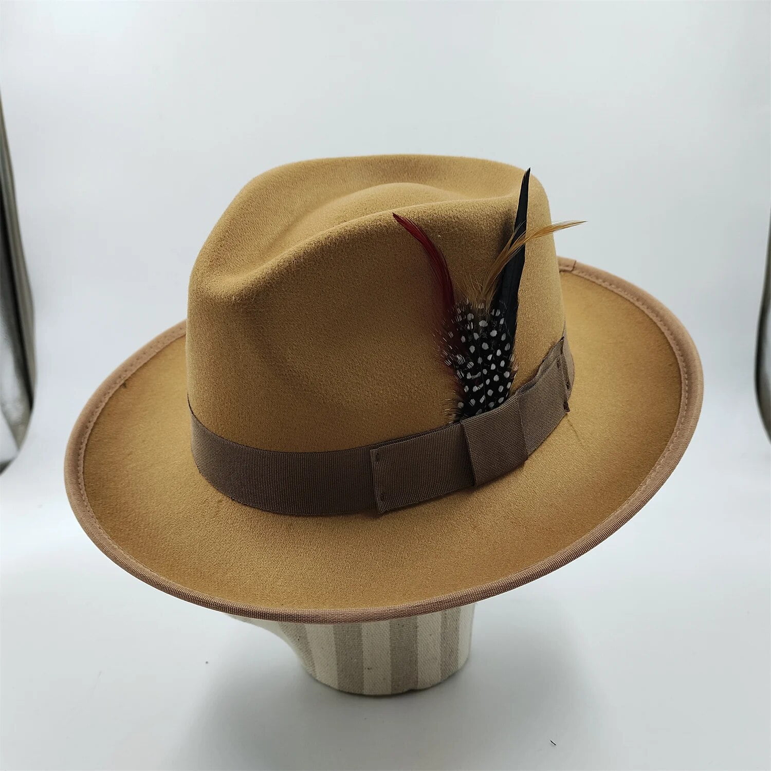 Fashion Wool Men Women Feather Fedora Hat For Winter Autumn Church ...