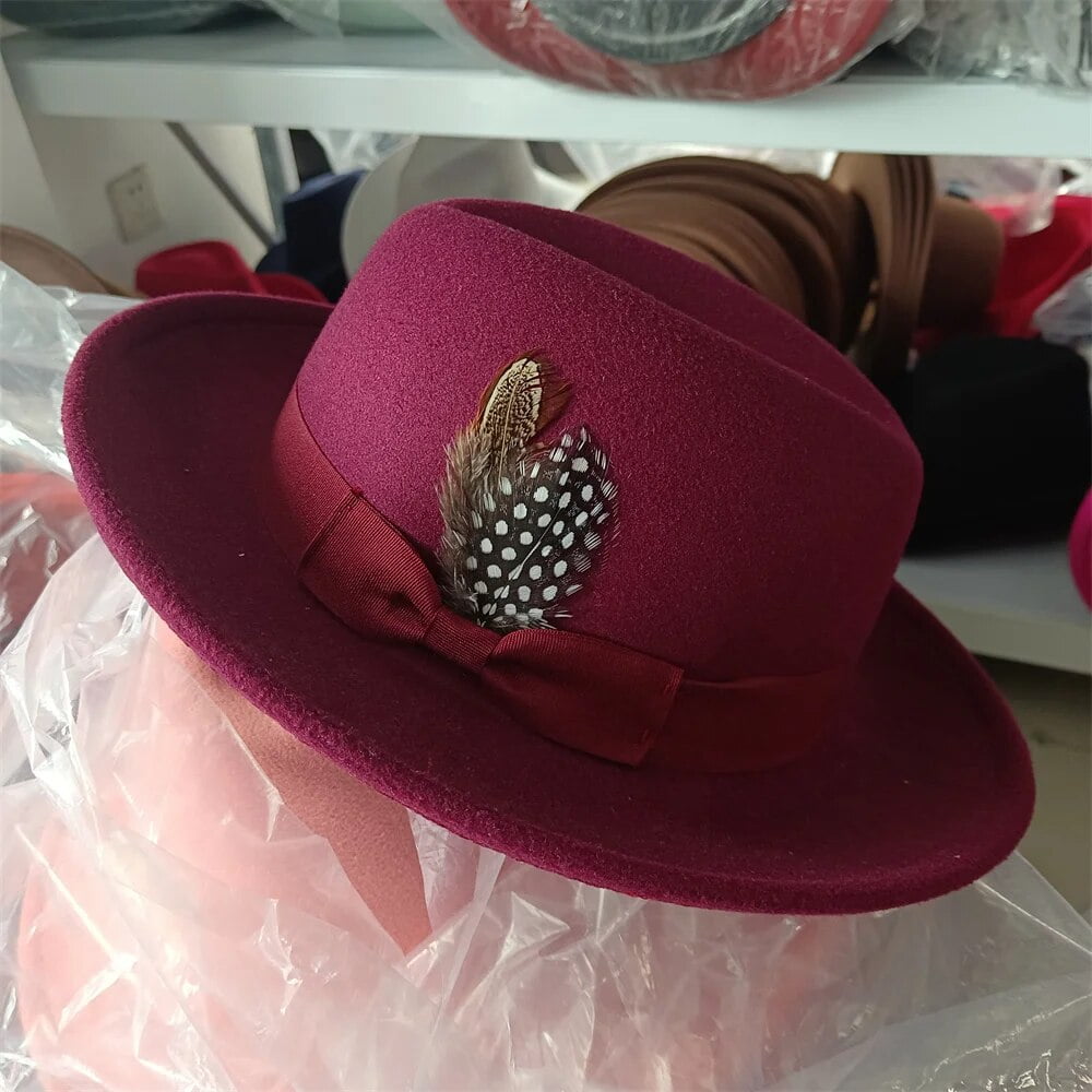 Fashion Wool Men Women Feather Fedora Hat For Winter Autumn Church ...