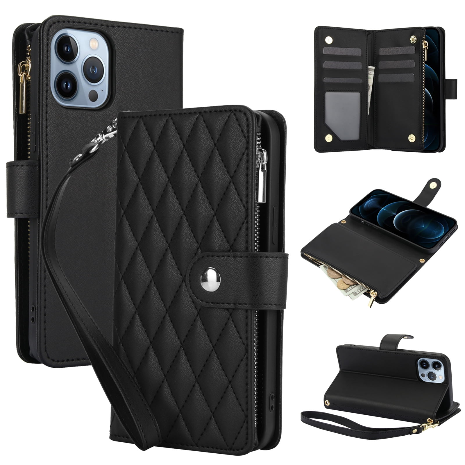 Fashion crossbody lanyard zipper flipwallet leather phone case for ...
