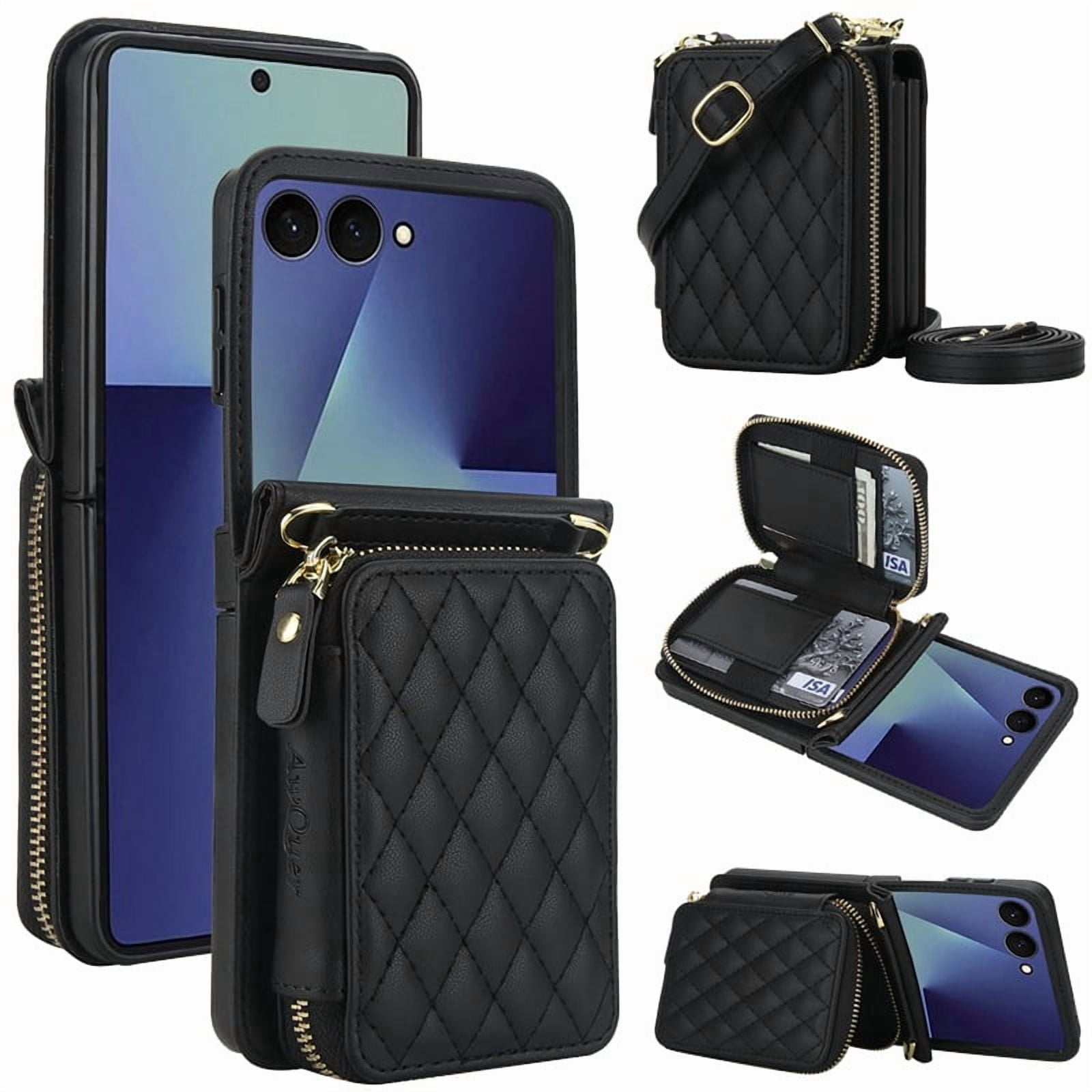 Fashion crossbody lanyard zipper wallet fold leather phone case for ...
