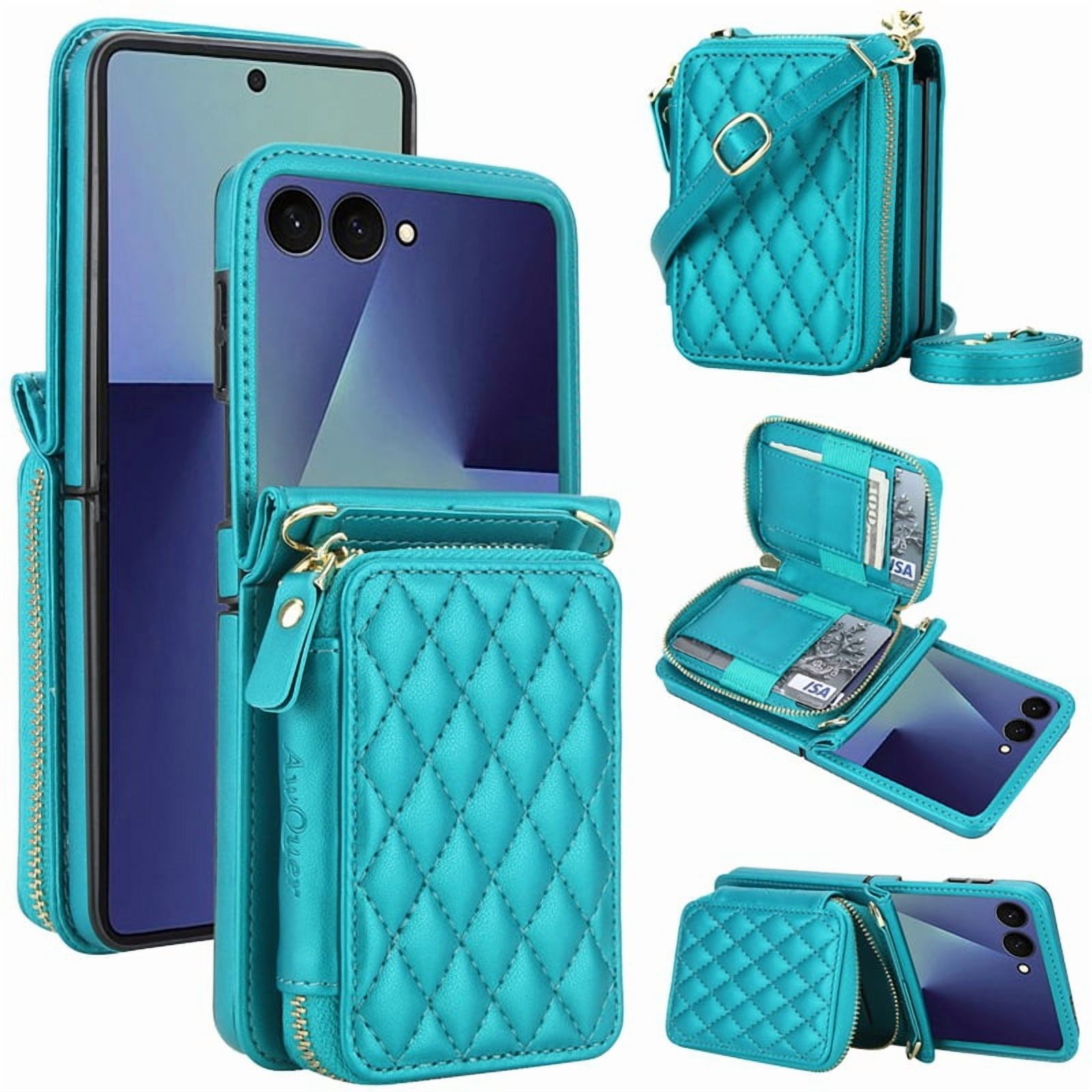Fashion crossbody lanyard zipper wallet fold leather phone case for ...