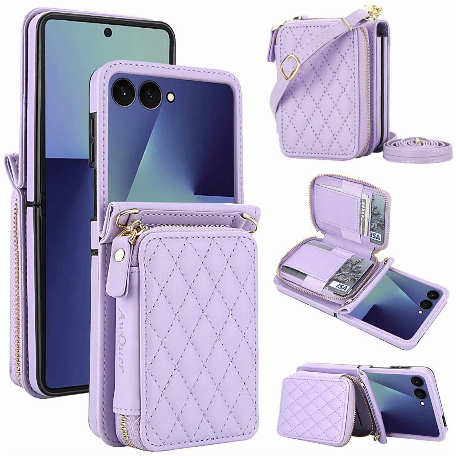 Fashion crossbody lanyard zipper wallet fold leather phone case for ...