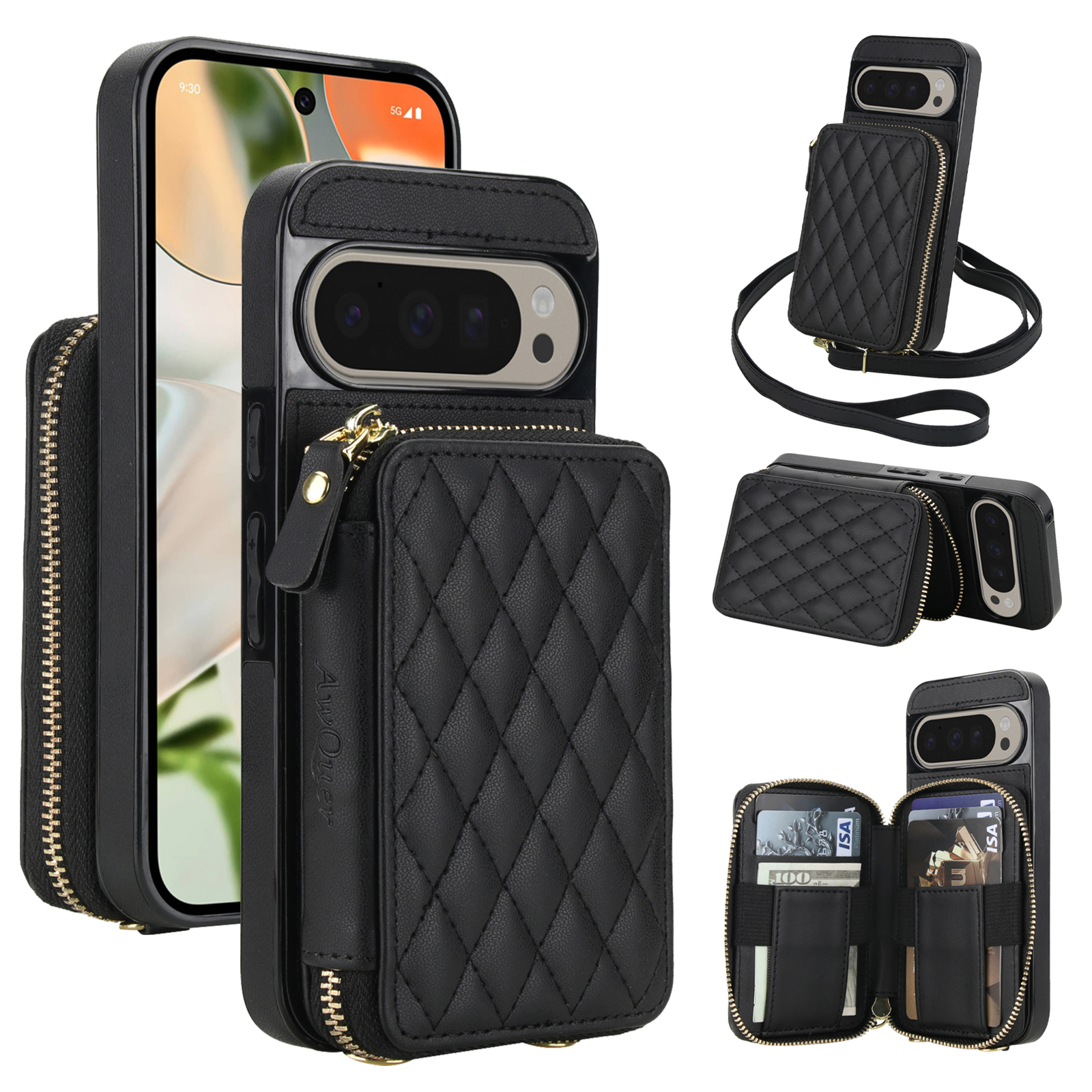 Fashion crossbody lanyard zipper wallet leather phone case for Google ...