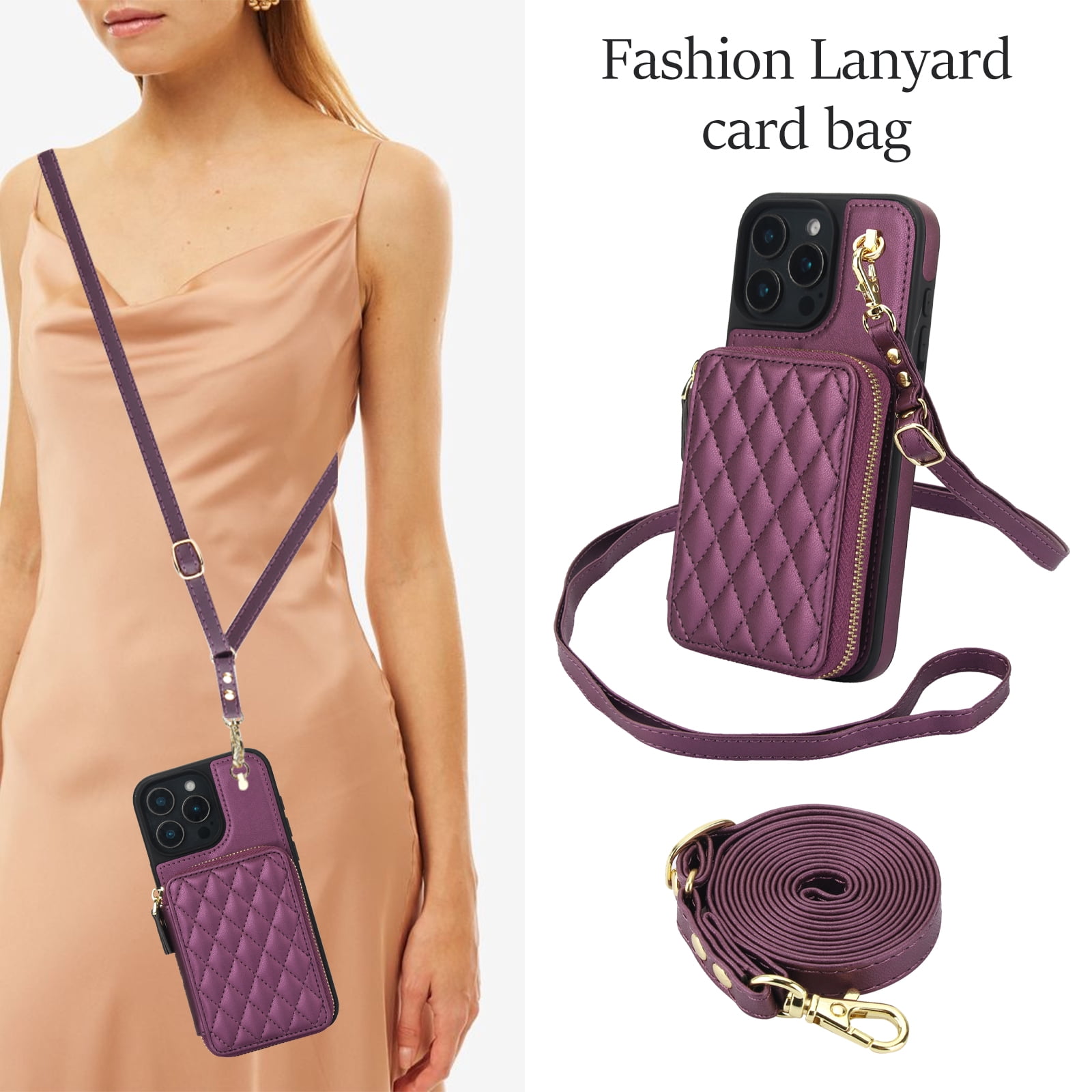 Fashion crossbody lanyard zipper wallet leather phone case for iPhone ...