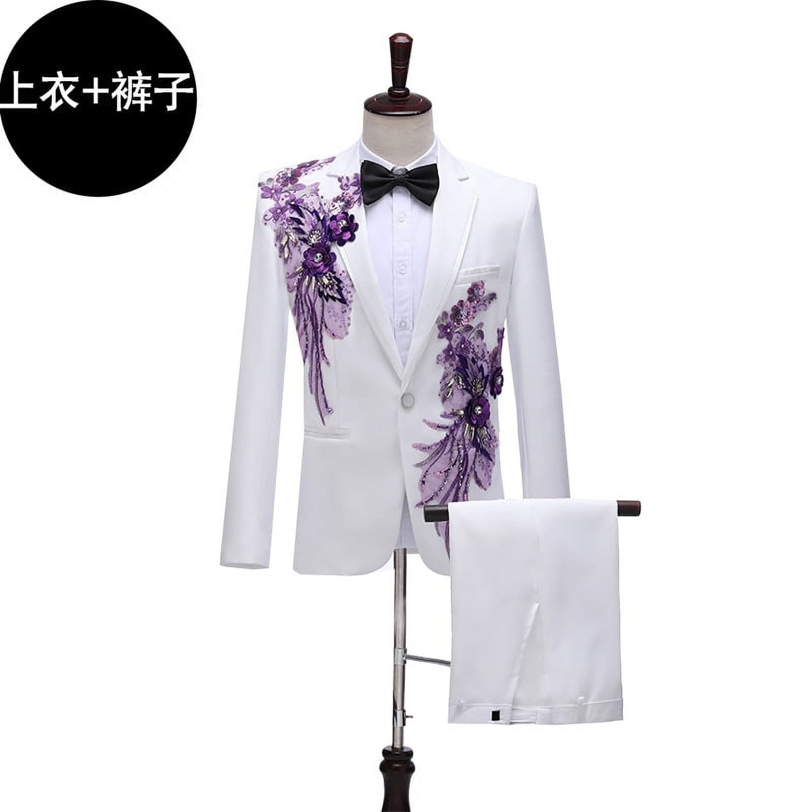 Fashion embroidery sequins floral suit blazer men one button White 2 ...