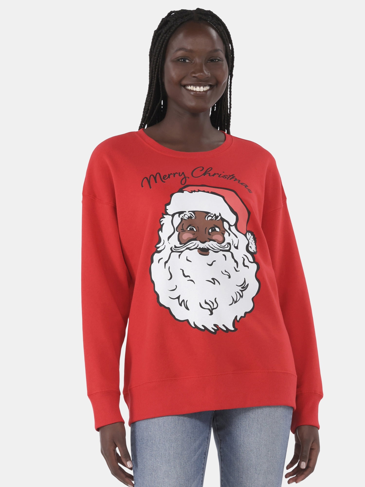 Women's and Women's Plus Christmas Santa Claus Graphic Sweatshirt ...