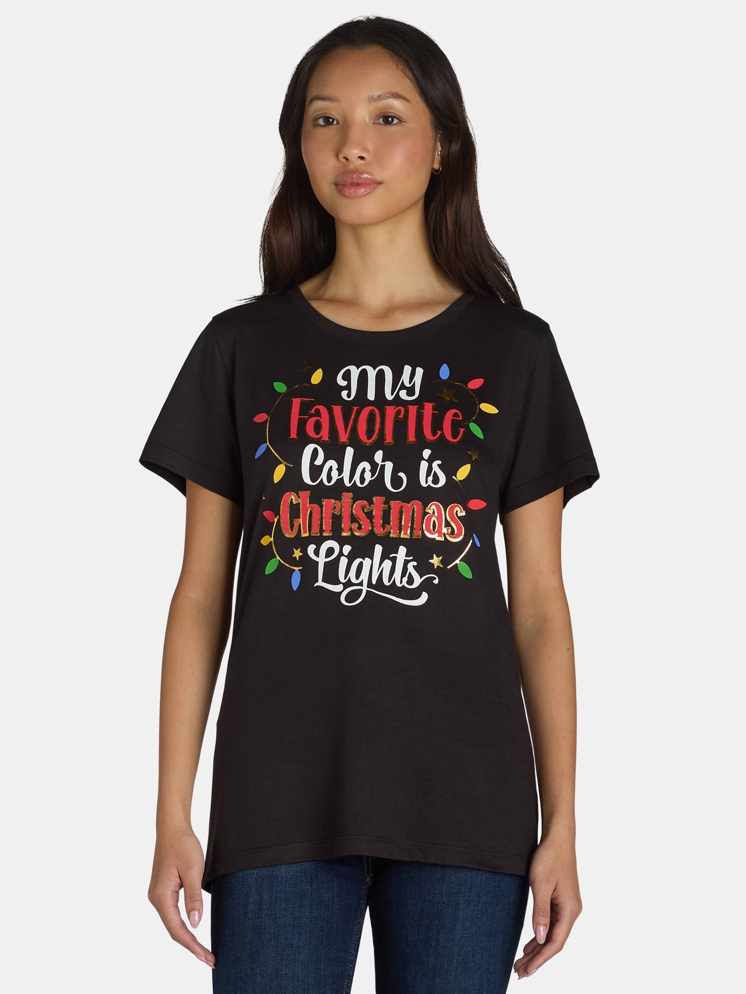 Holiday Time Women's Lights Christmas Graphic Tee, Sizes S-3XL ...
