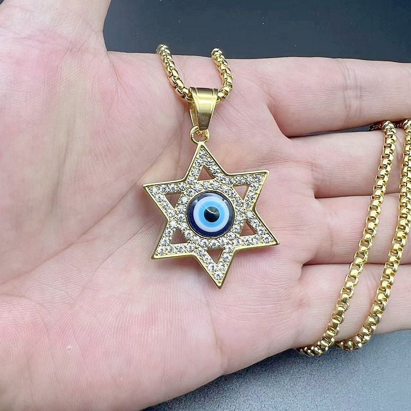 Fashion hip hop Eyeball Vintage Punk evil Eyes Hexagram star 14K Yellow ...