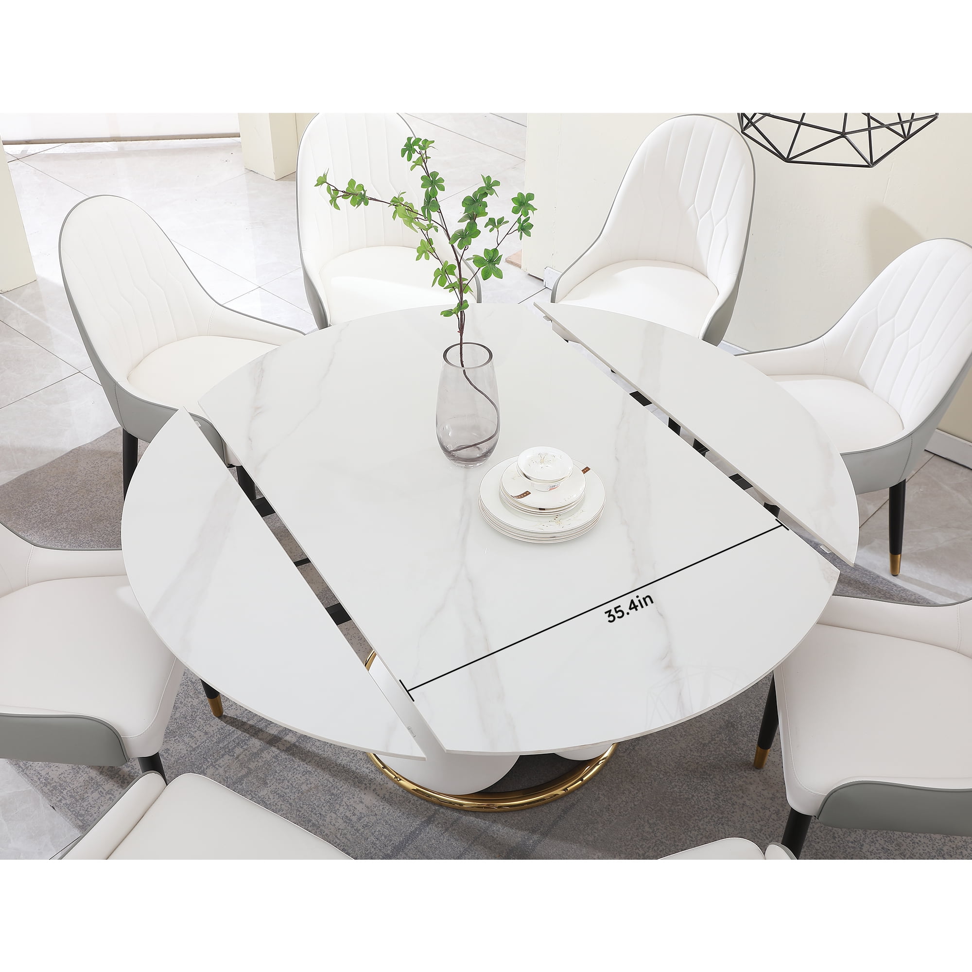 Montary Fashion Modern 59 inch Sintered Stone Collapsible Round Table ...