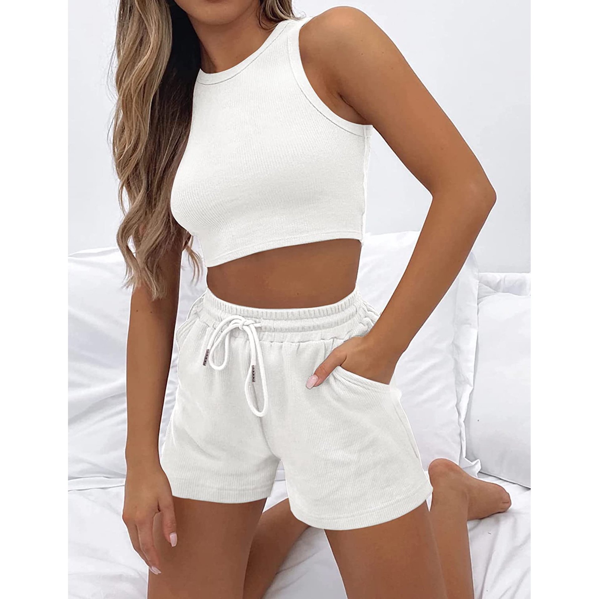 Fashion sleeveless waffle suit, solid color vest, fashionable casual ...