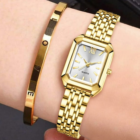 Fashion stainless steel quartz strap watch for women's square analog ...
