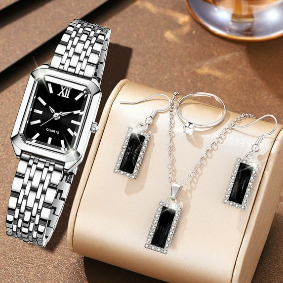 Fashion stainless steel quartz strap watch for women's square analog ...