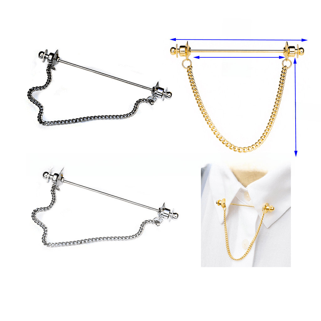Fashion with chain collar pin pin suit shirt accessories-White steel ...