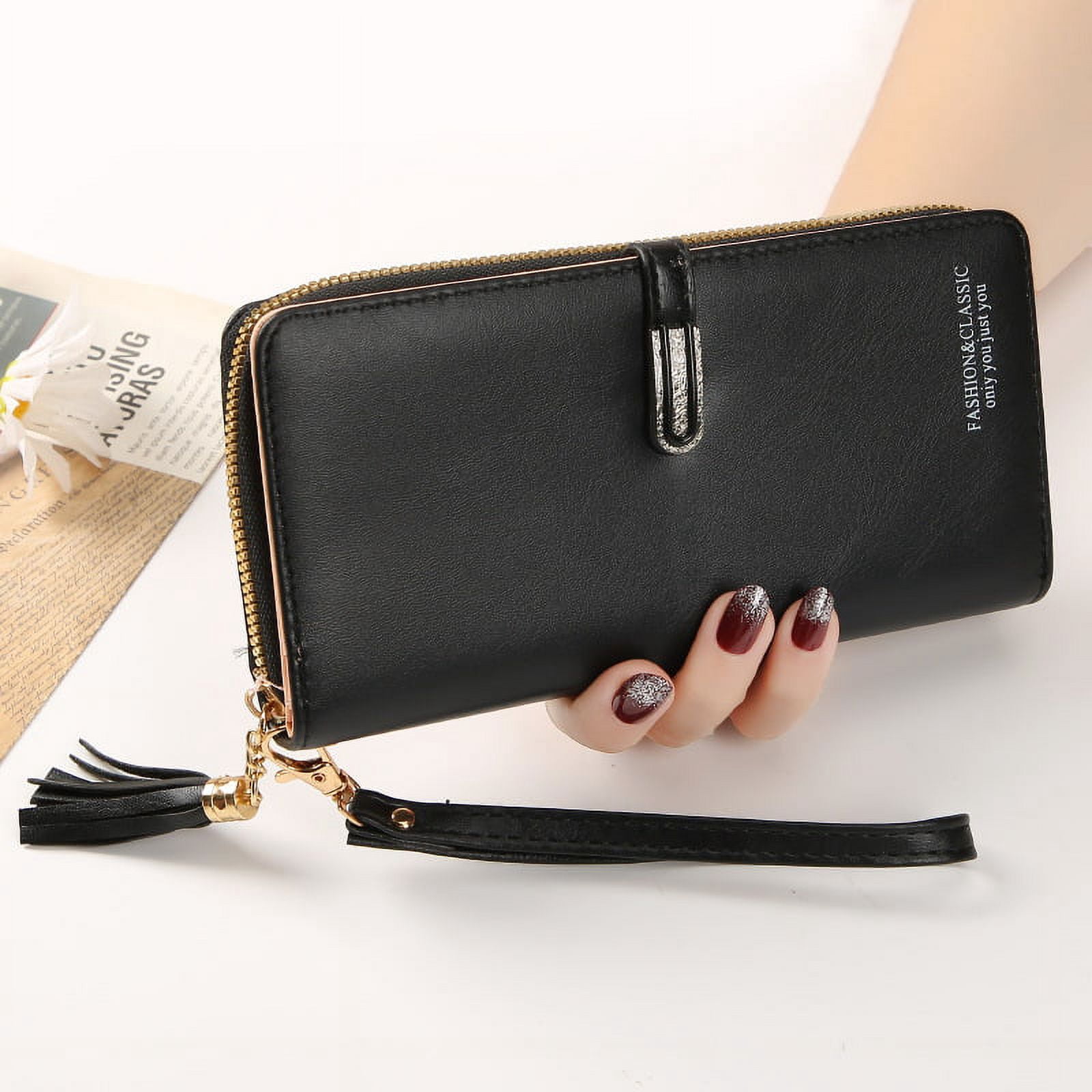 Fashion women's long wallet money clip multi card space zipper wallet ...