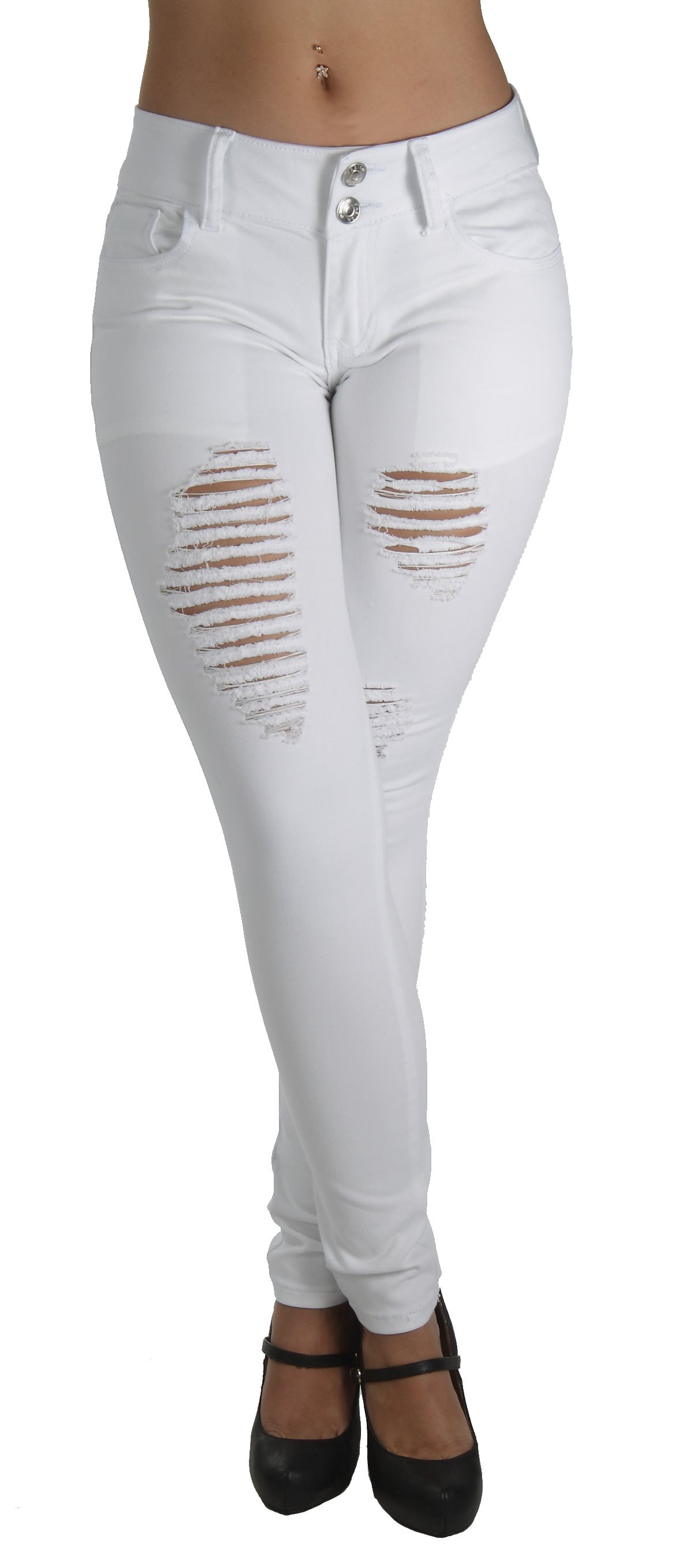 Fashion2Love Plus Size Fashion Colored Jeans Destroyed Ripped Sexy ...