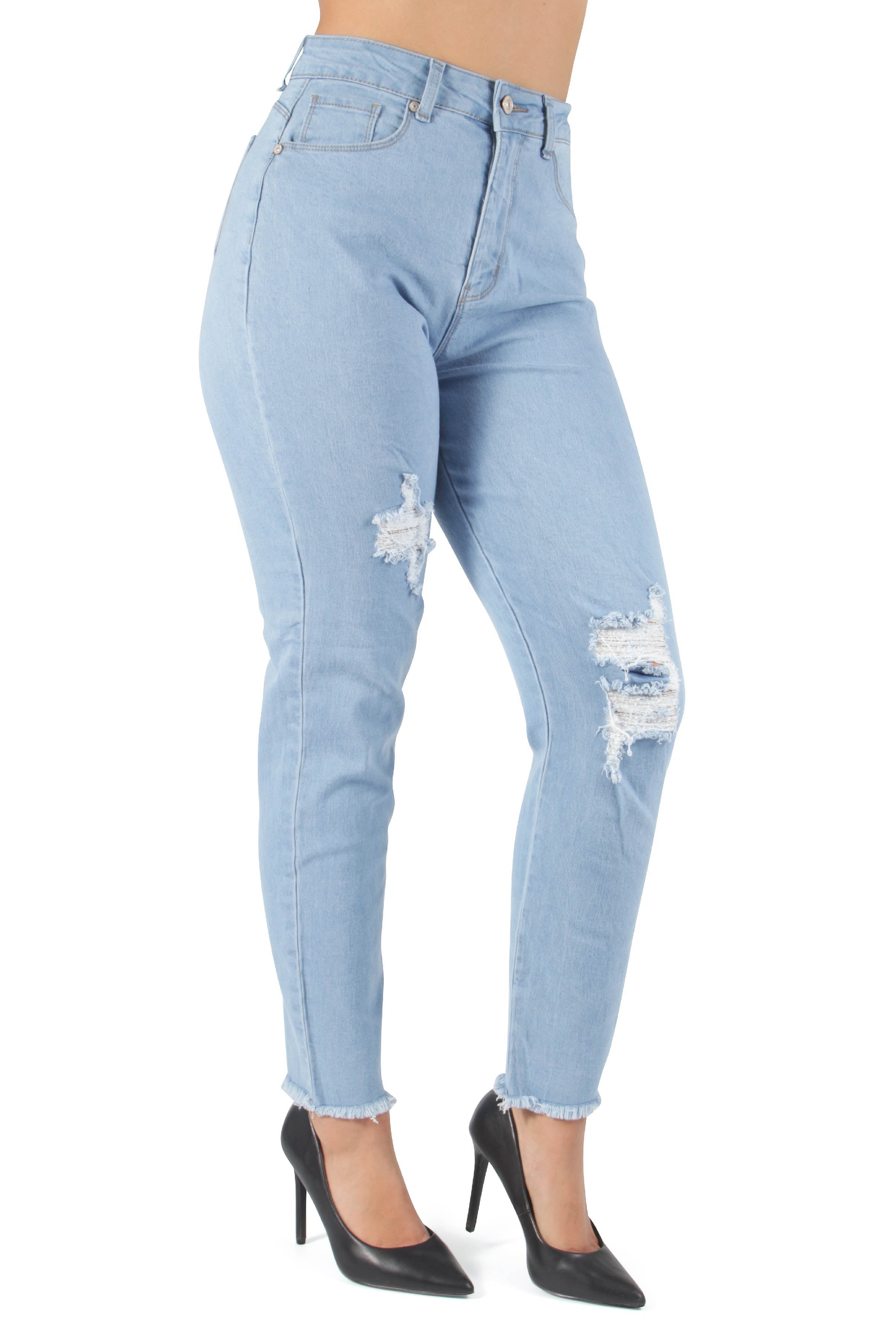 Fashion2Love Women's Juniors Mom-Fit High Waist Ripped Destroyed Skinny ...