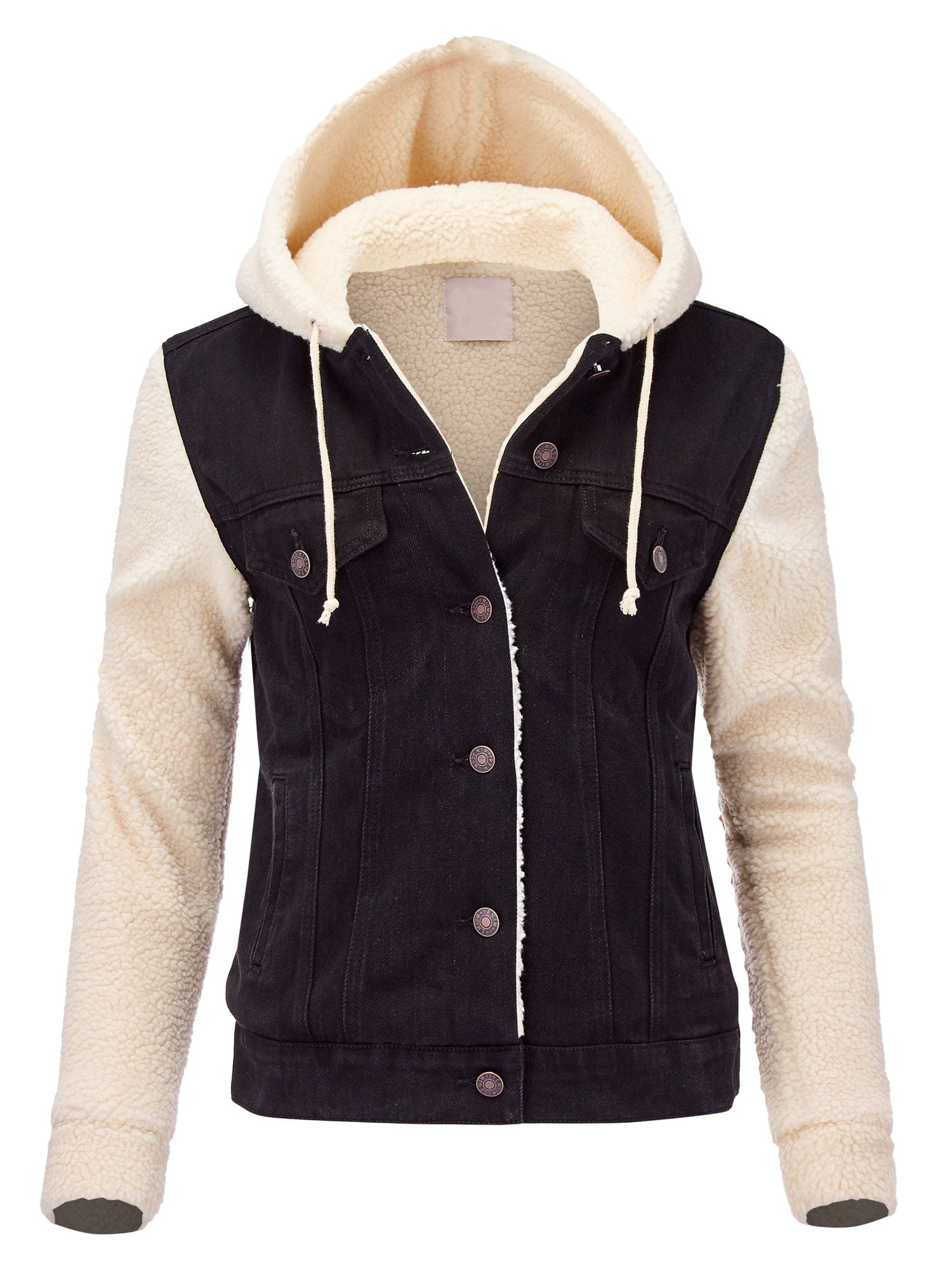 FashionMille Junior's Hooded Denim Jean Slim Fit Sherpa Trucker Jacket ...