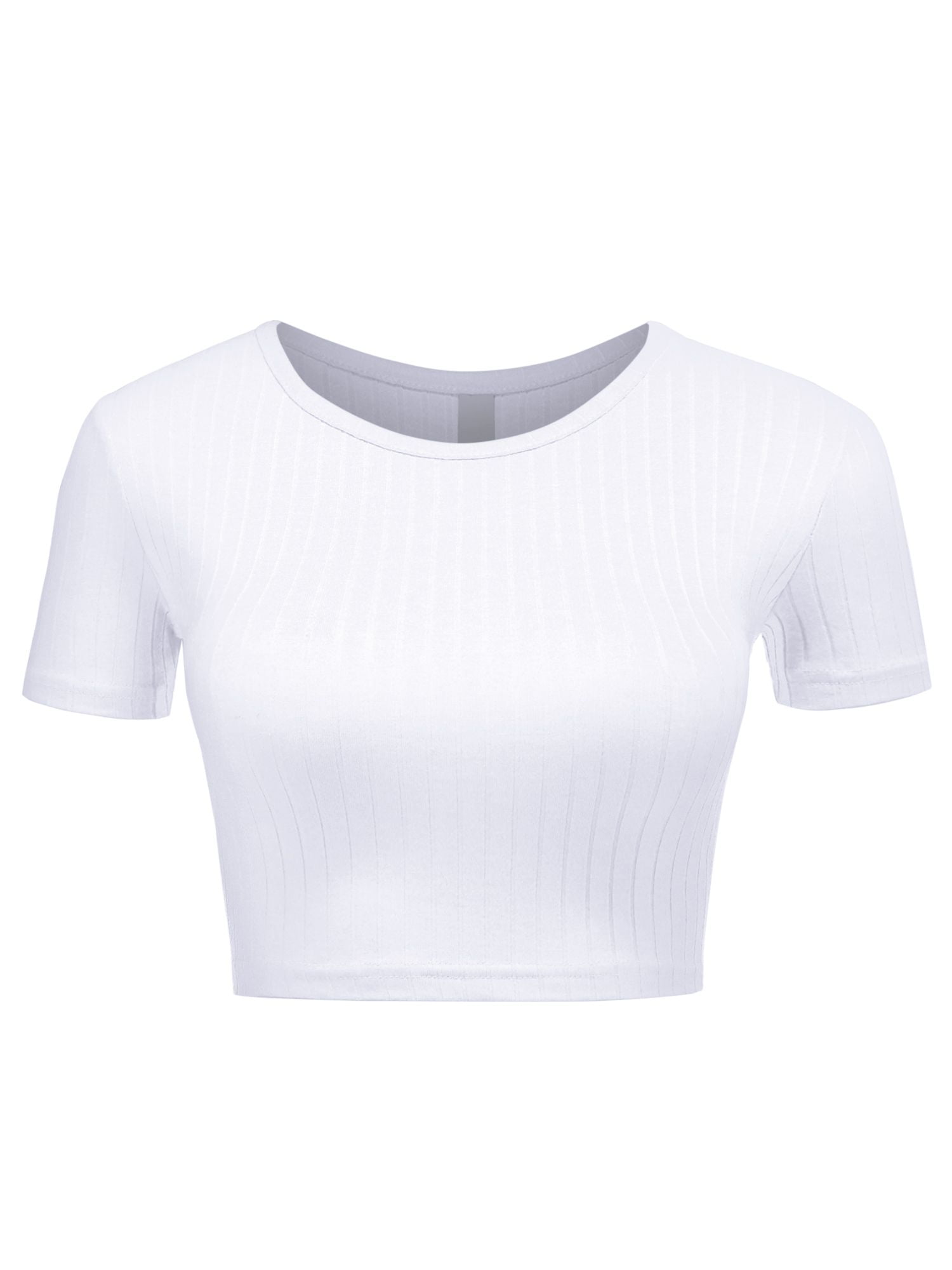 FashionMille Women's Basic Solid Crew Neck Stretch Ribbed Knit Short ...