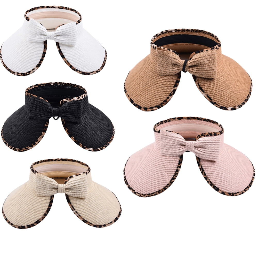 FashionMio Women's Empty Hat Sun Protection Leopard Print Bow Beach Hat ...