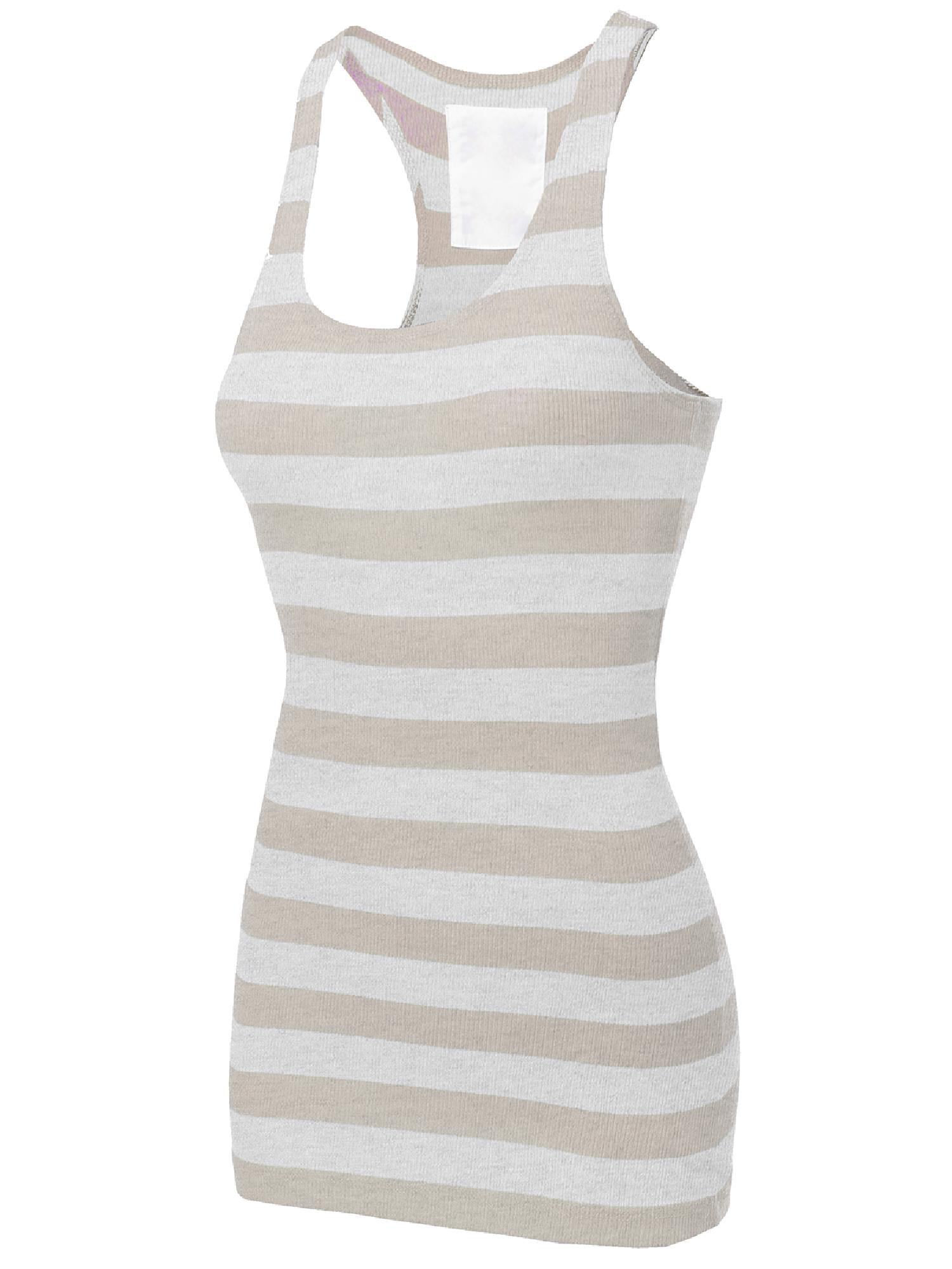 FashionOutfit Women's Basic Sleeveless Ribbed Racer-Back Wide Stripe ...