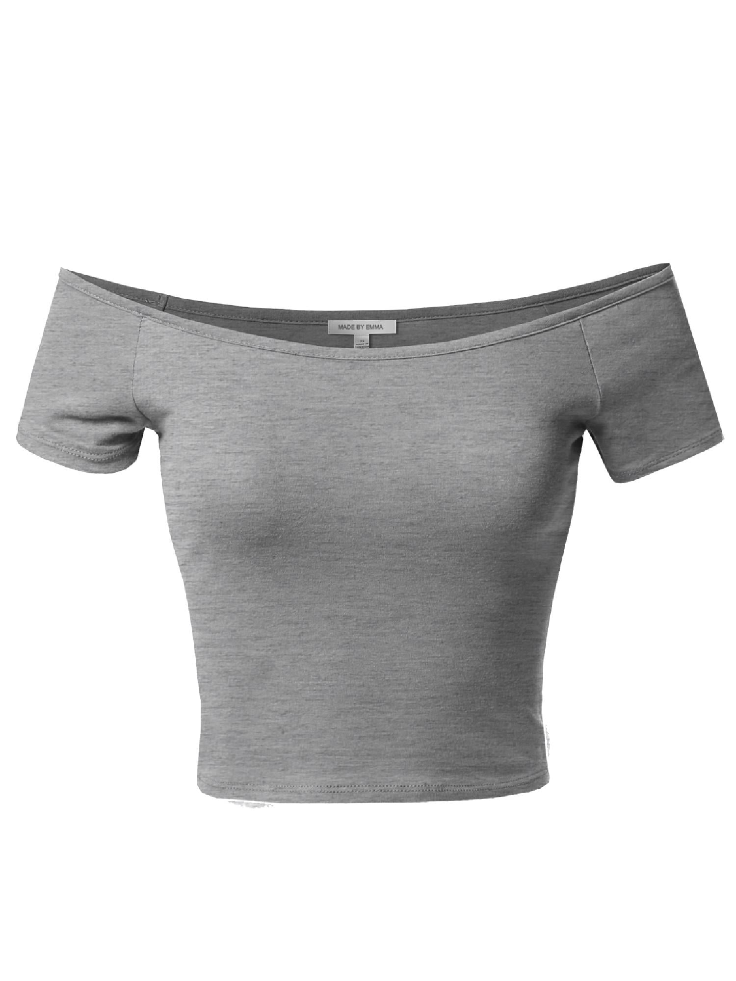 FashionOutfit Women's Basic Solid Short Sleeve Off Shoulder Crop Tank ...