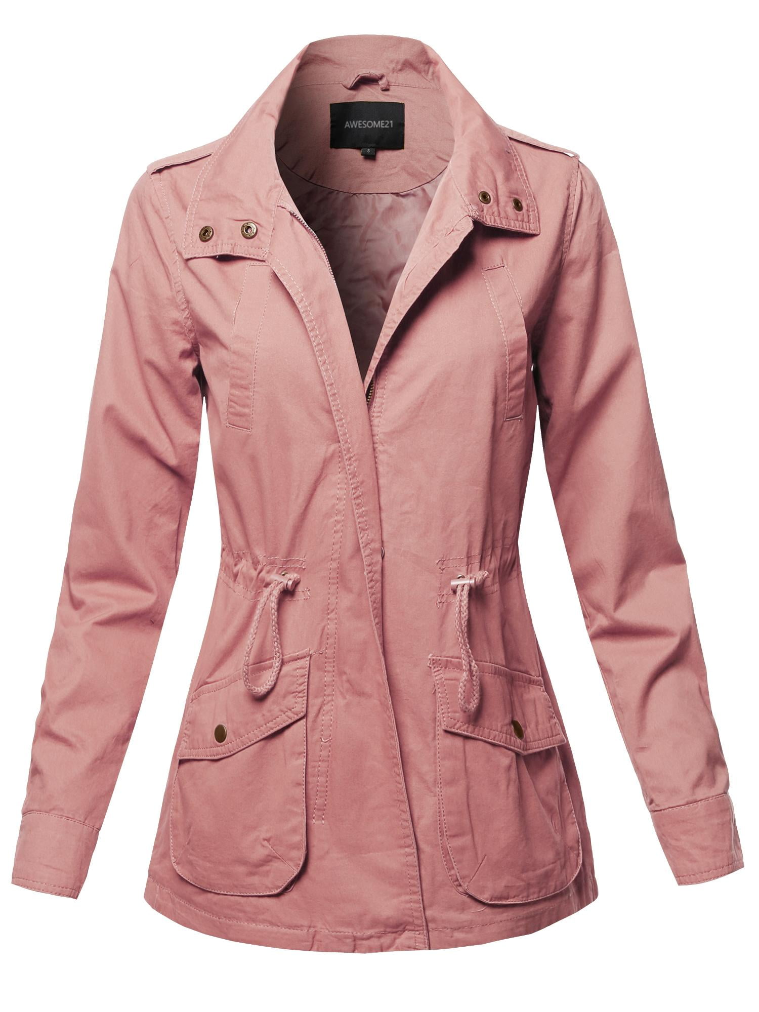 FashionOutfit Women's Casual High Neck Military Roll-Up Sleeves Jacket ...