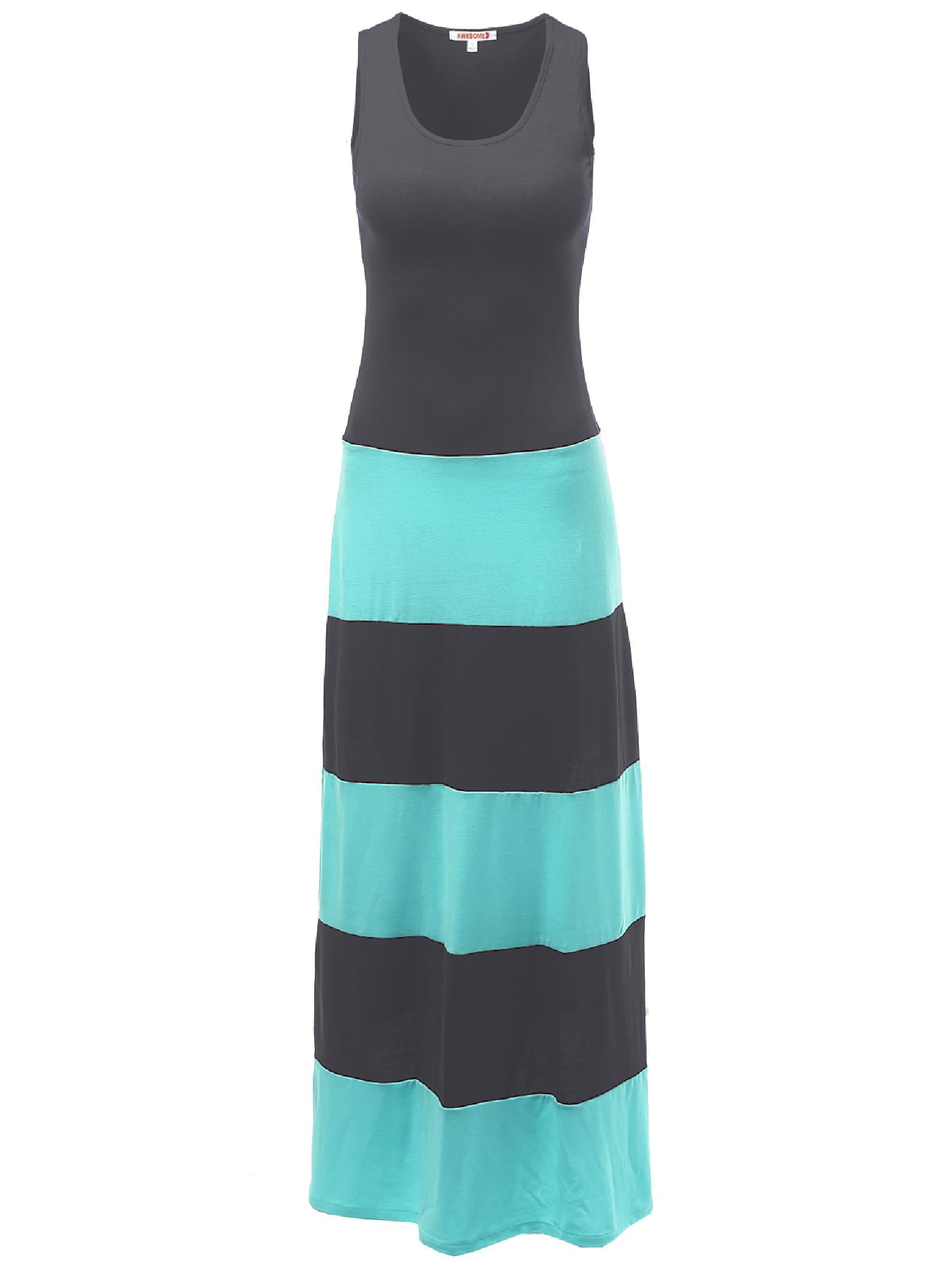 FashionOutfit Women's Casual Soft Stretch Bold Striped Sleeveless Maxi ...