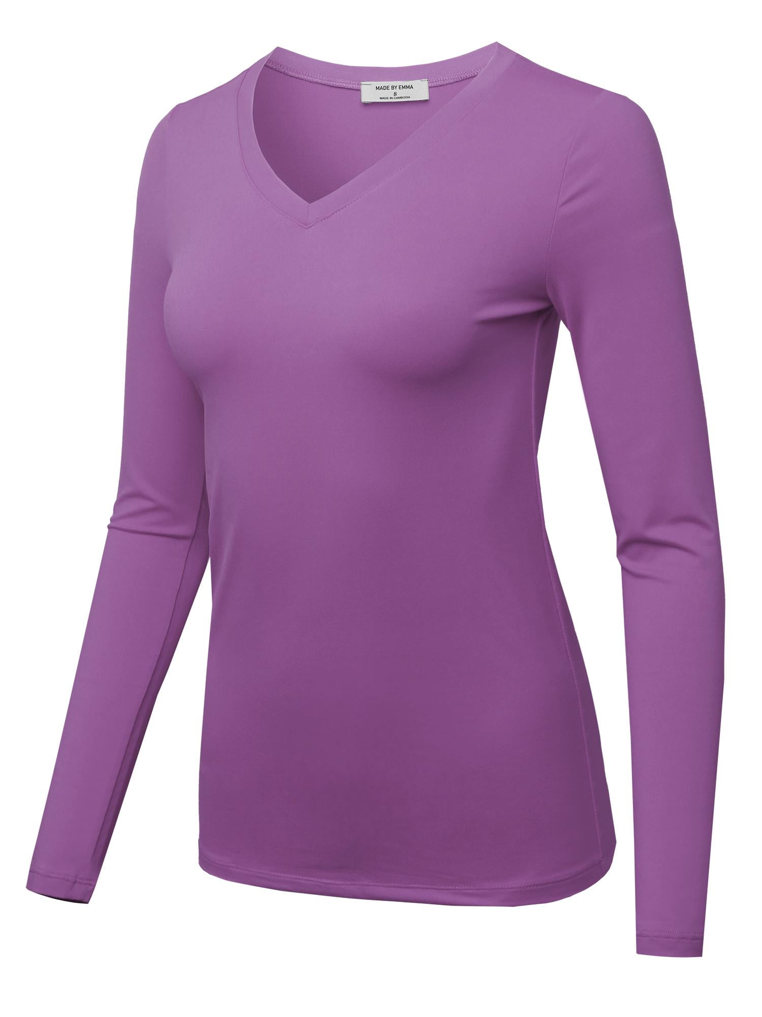 FashionOutfit Women's Solid Basic Fitted T-Shirt V-Neck Long Sleeves ...