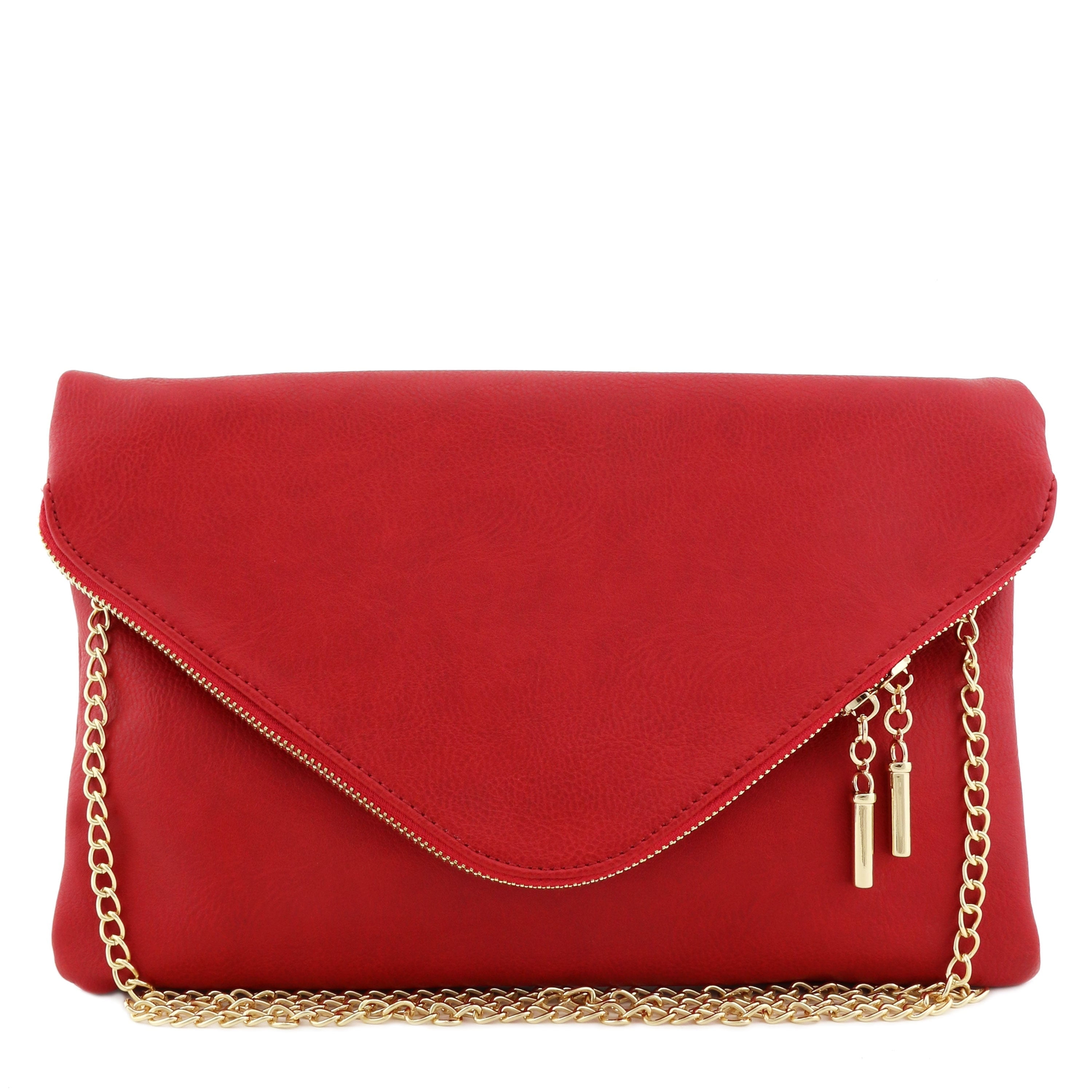 FashionPuzzle Oversized Envelope Clutch Bag with Chain Strap (Red ...