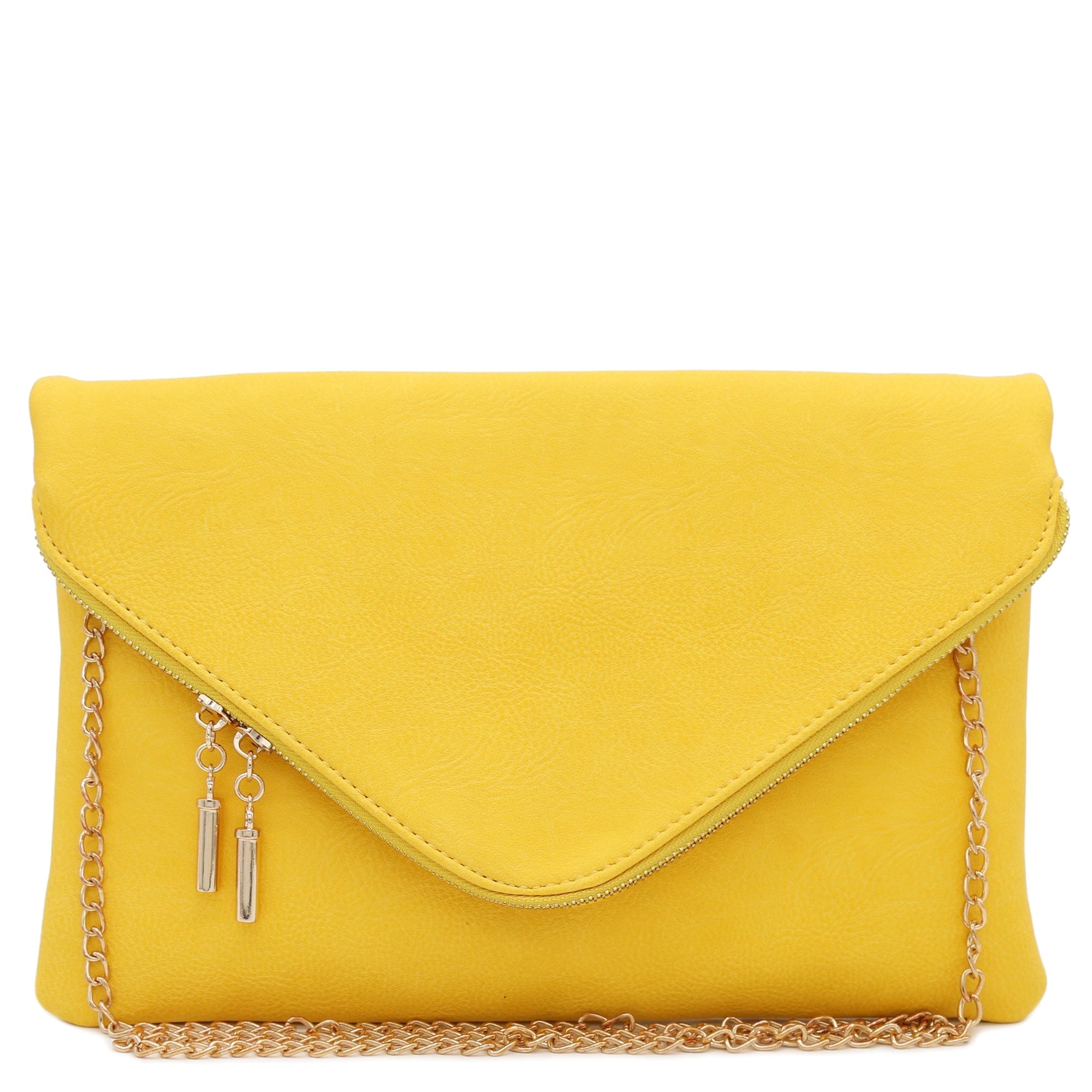 FashionPuzzle Oversized Envelope Clutch Bag with Chain Strap (Yellow ...