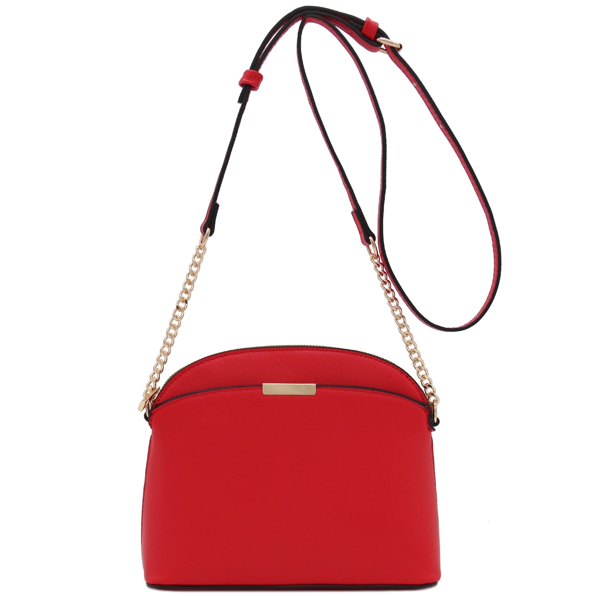 FashionPuzzle Saffiano Small Dome Crossbody bag with Chain Strap (Red ...