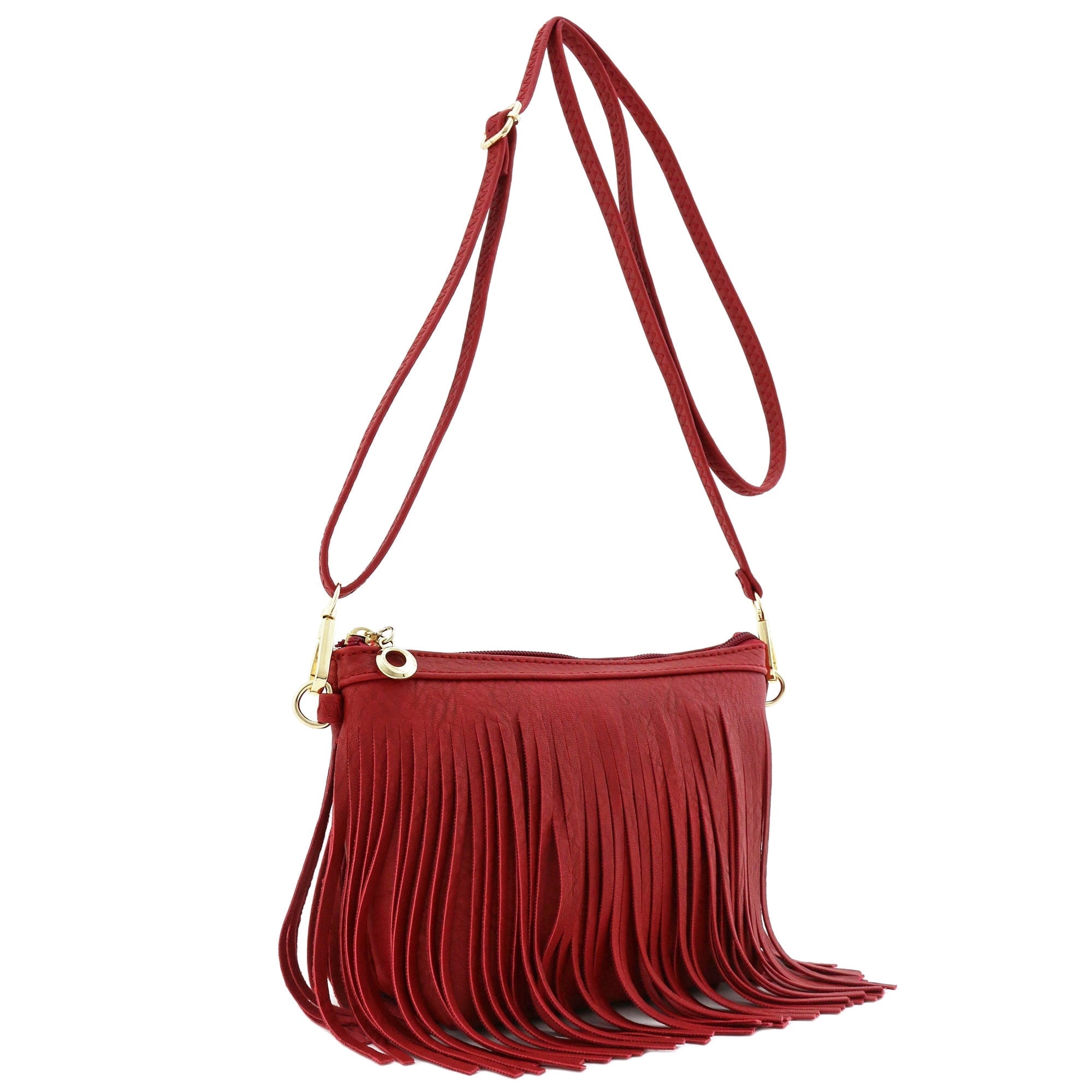 FashionPuzzle Small Fringe Crossbody Bag with Wrist Strap (Red ...