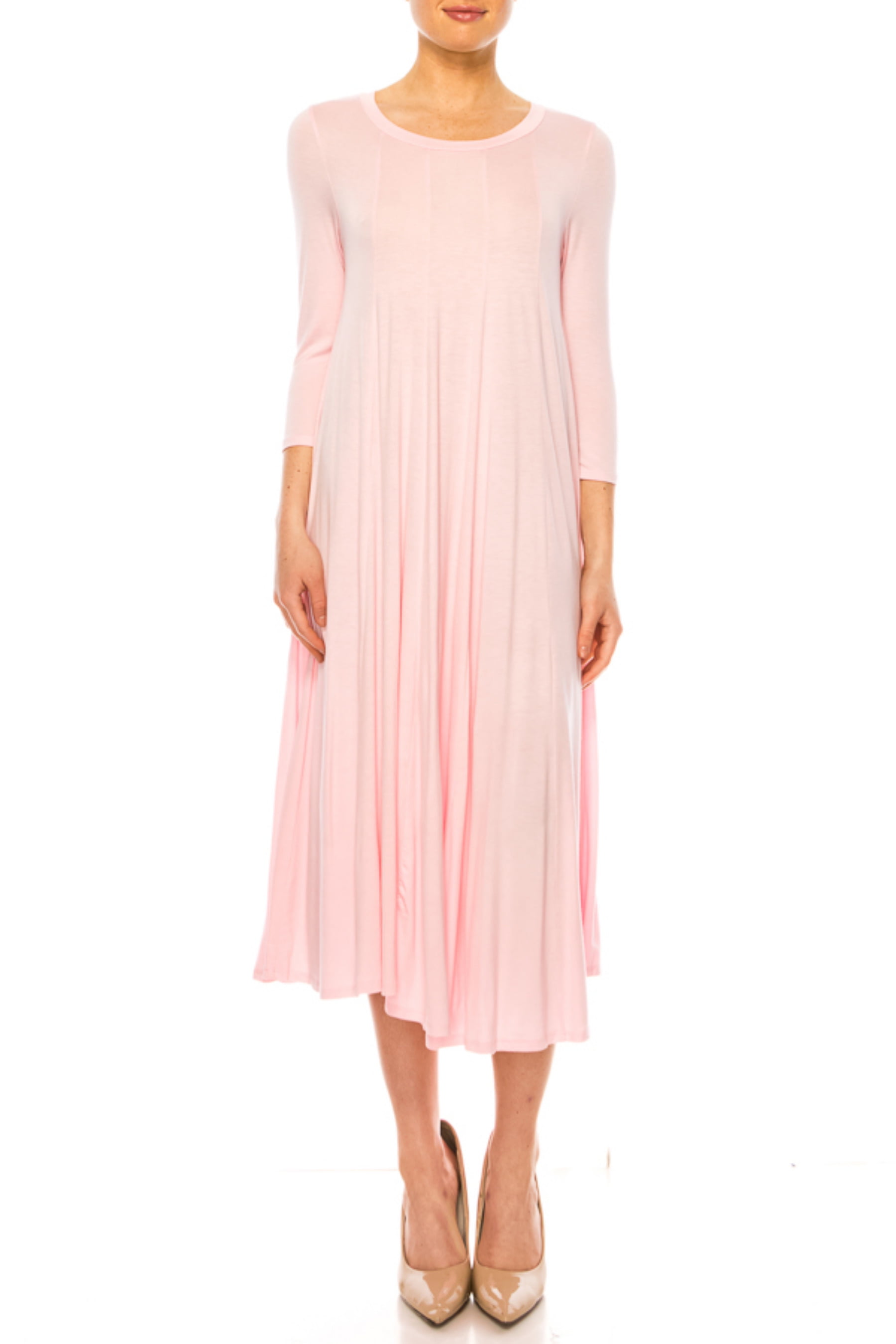 MOA Collection Women's A-Line Long Dress with 3/4 Sleeves and Relaxed ...