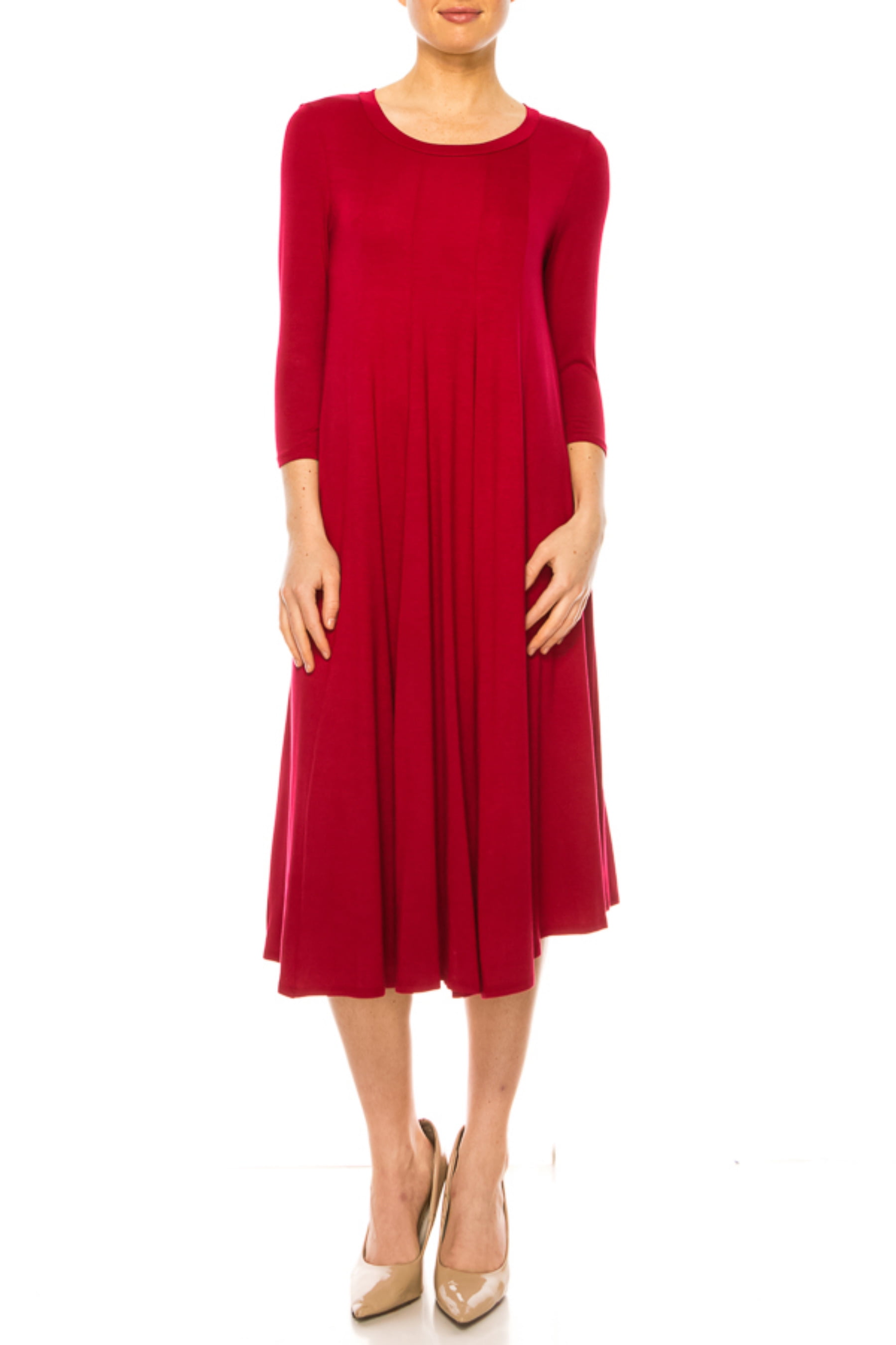 MOA Collection Women's A-Line Long Dress with 3/4 Sleeves and Relaxed ...