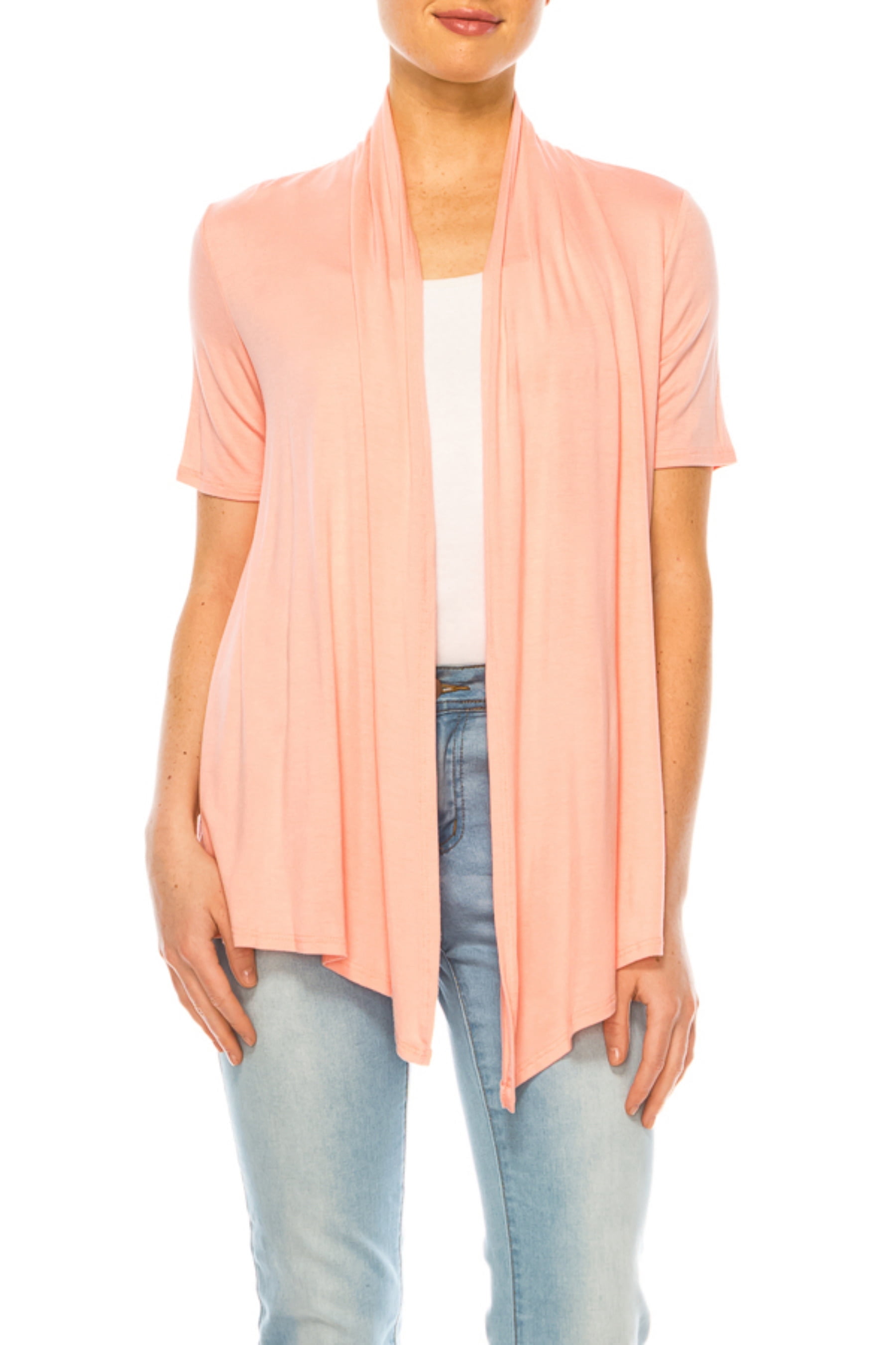 MOA Collection Women's Short Sleeve Asymmetrical Hem Solid Cardigan ...