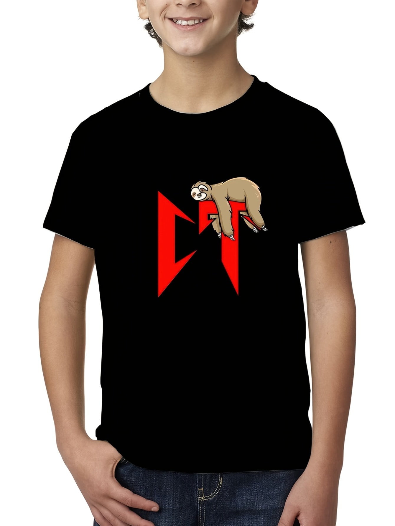 Fashionable 3D Sloth Print Casual T-Shirt - Made of Cotton Blend, Short ...